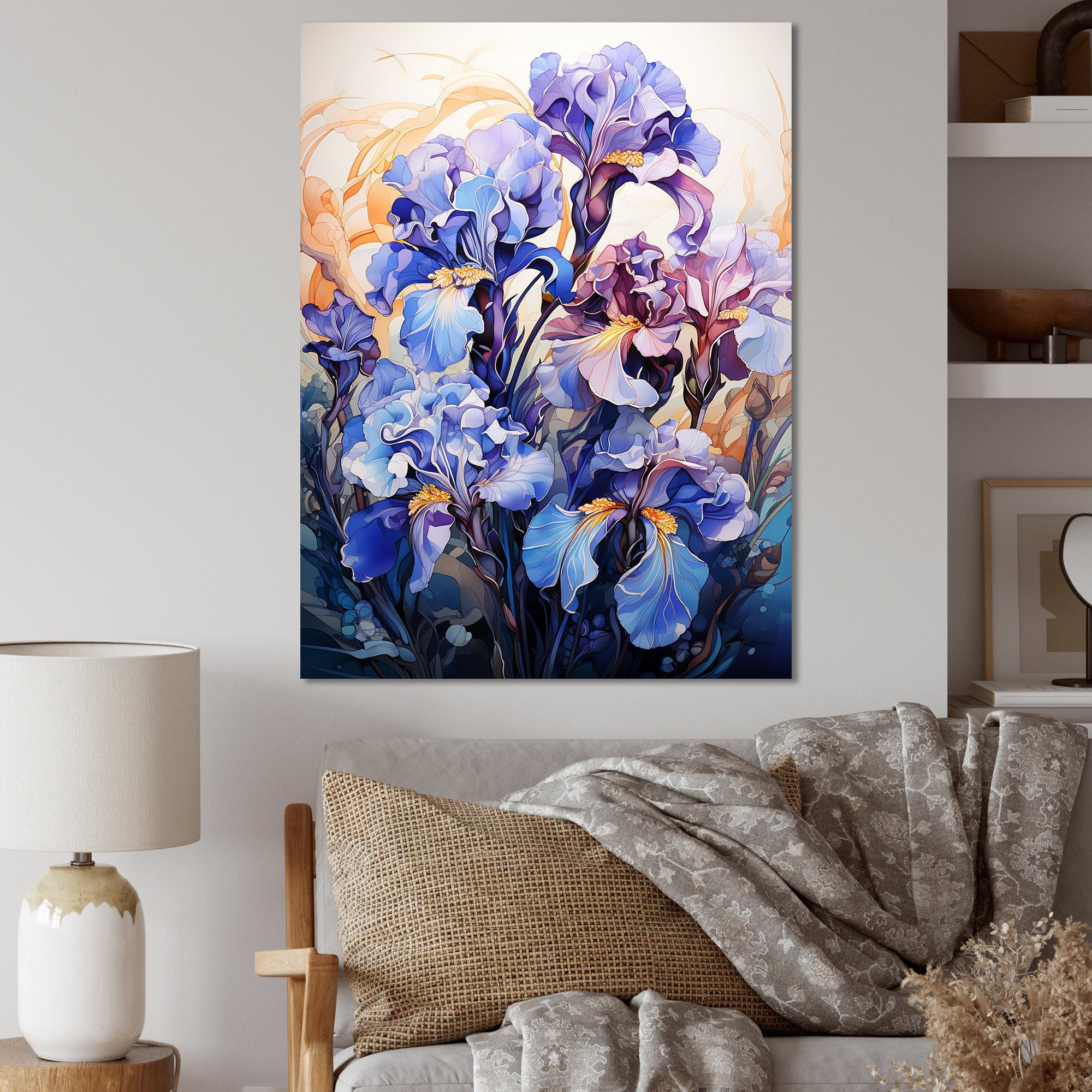 Winston Porter Flow Curved Irises Serenity Framed On Canvas Print | Wayfair