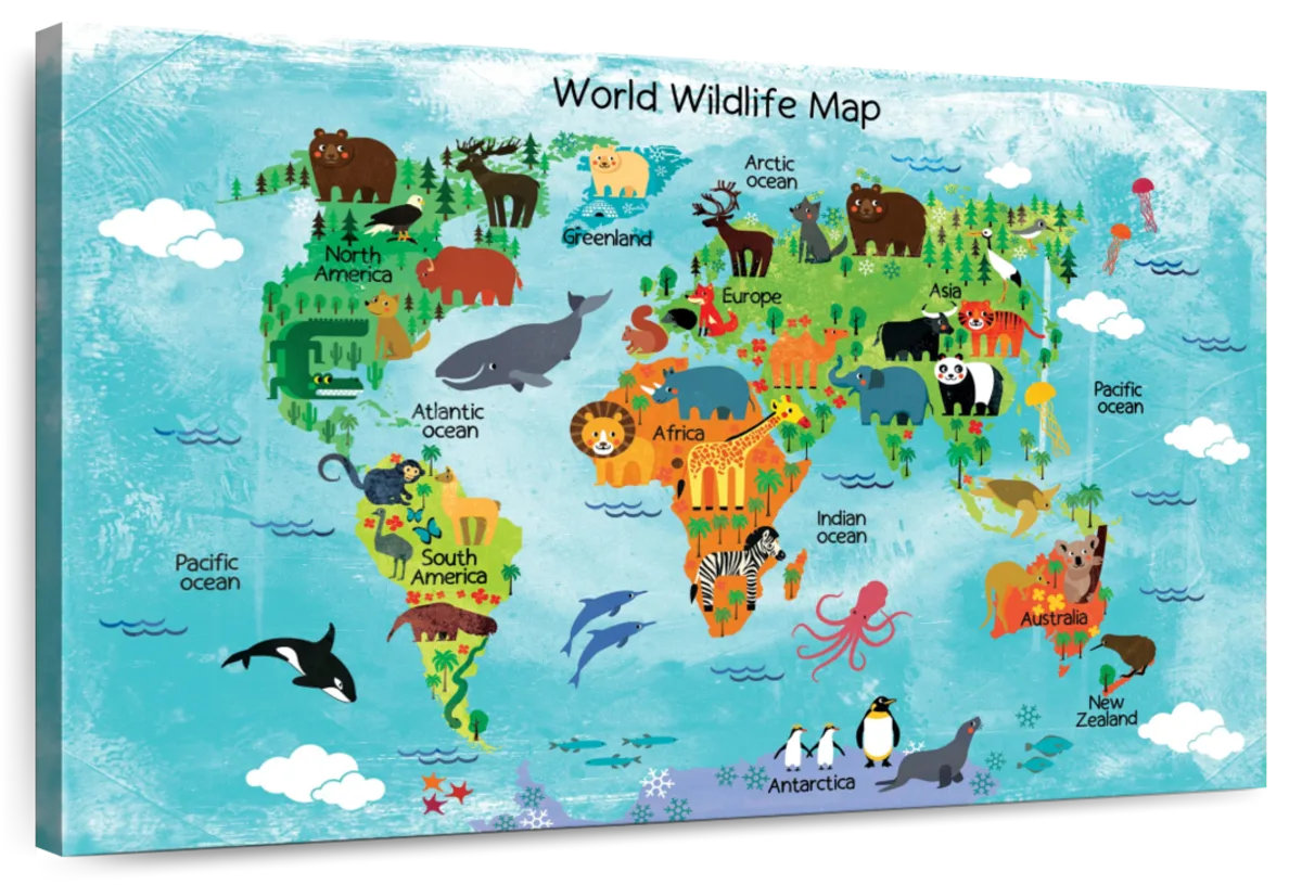 Breakwater Bay Aliaz World Wildlife Map Chart | Wayfair