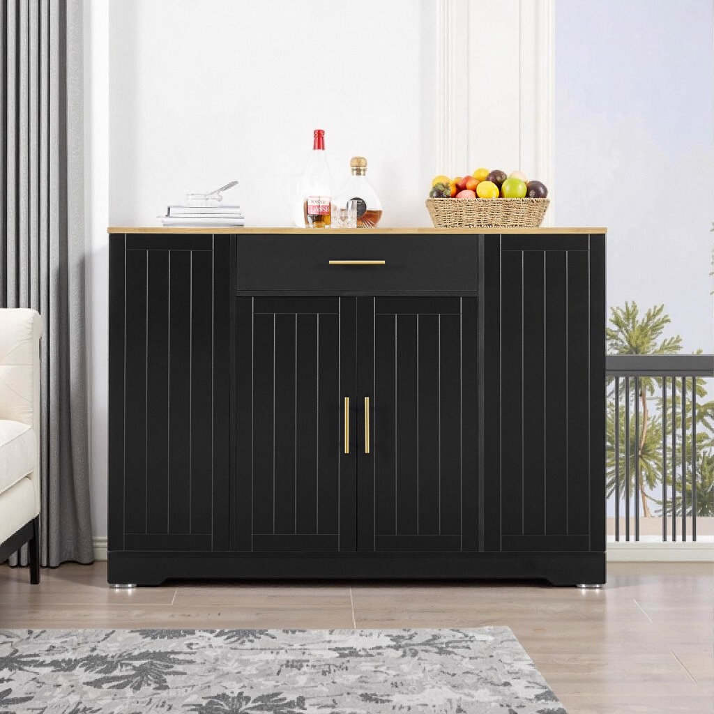 Latitude Run® 53 Inch Large Kitchen Island with Trash Can Storage ...