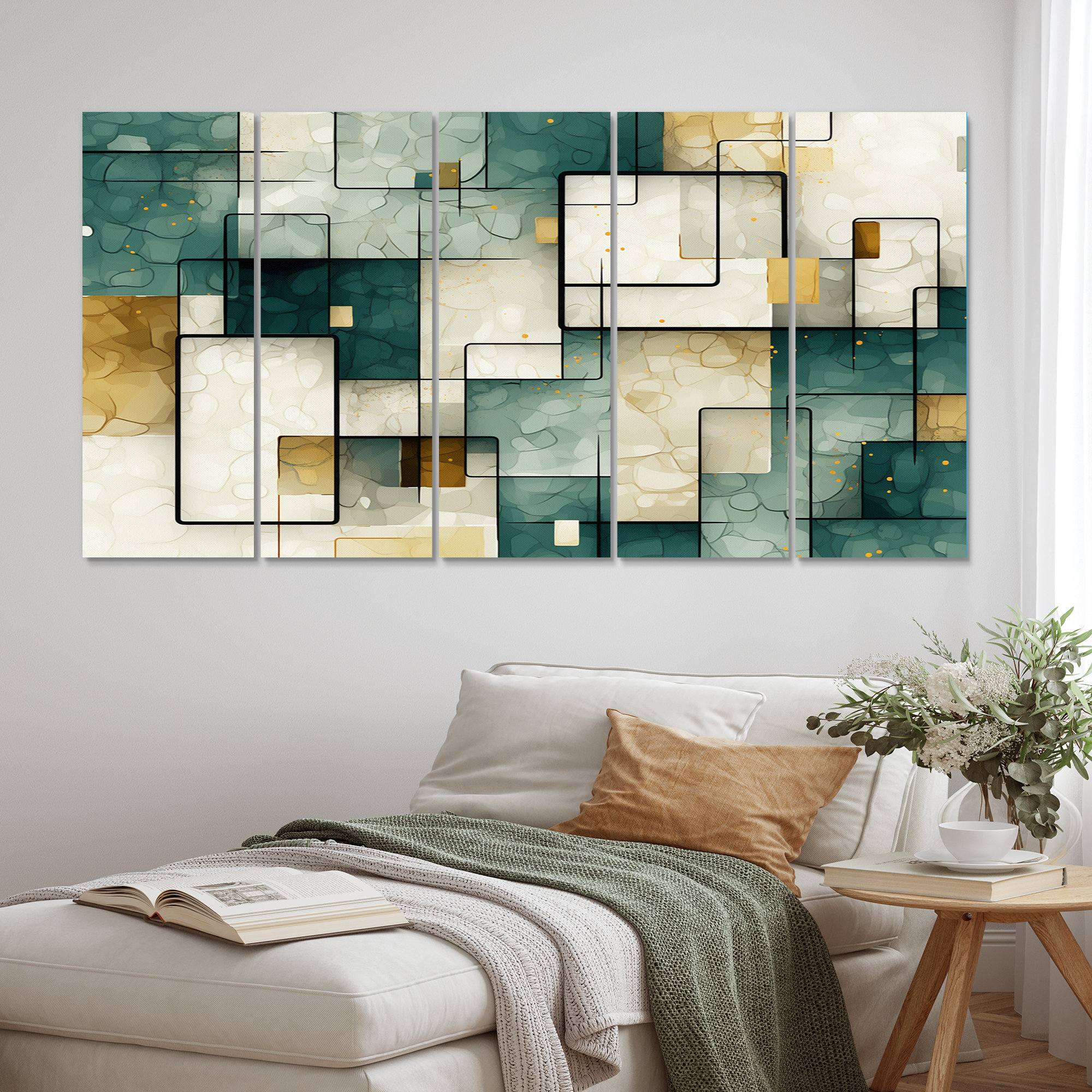 Brayden Studio® Auspiciousness Retro Teal Geometrics II - Abstract Wall ...