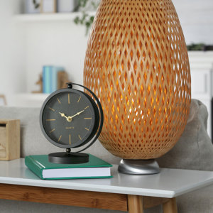 Ebern Designs Analog Mid Century Modern Quartz Tabletop Clock in Black ...