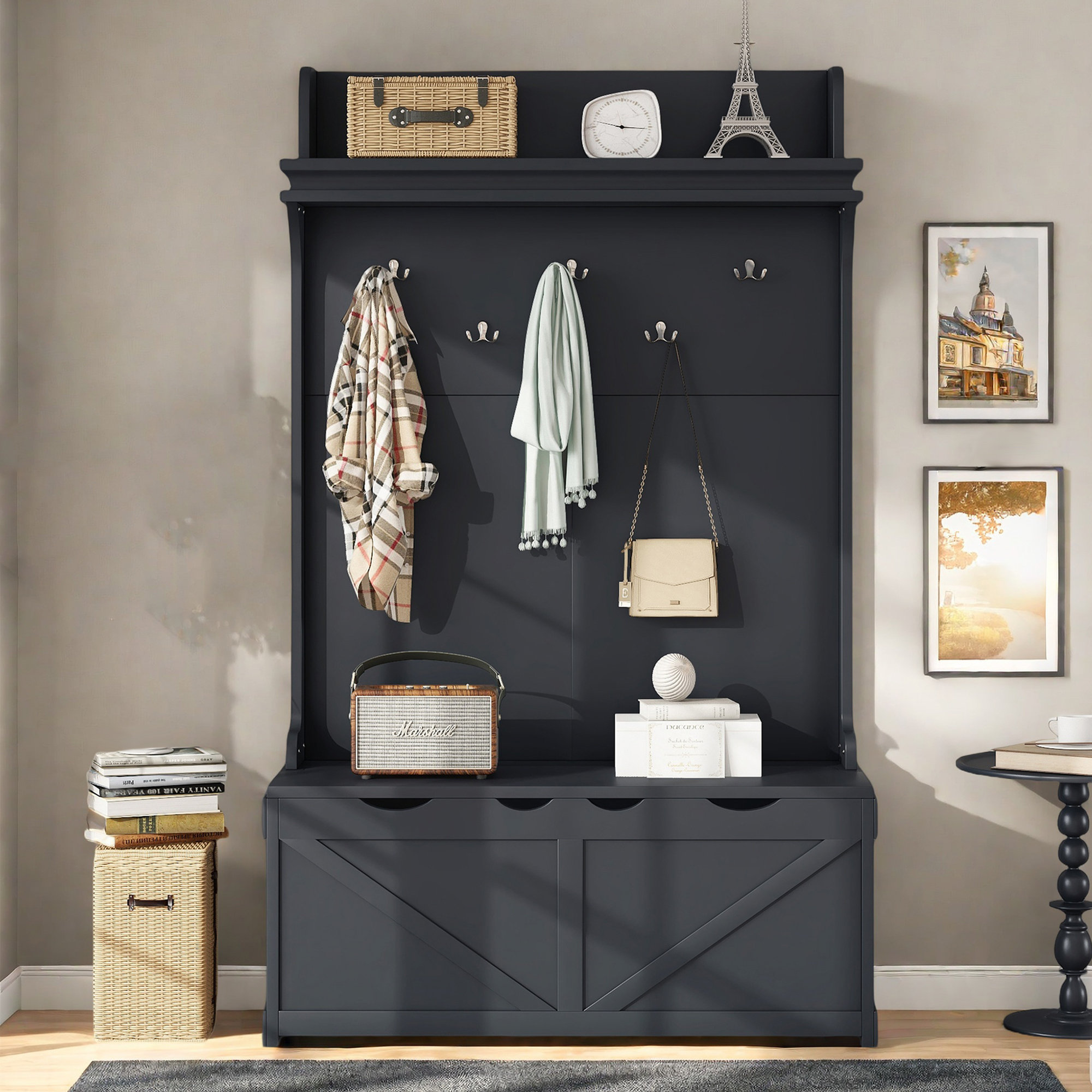 Gracie Oaks Modern Entryway Hall Tree With Coat Rack, Storage Bench ...