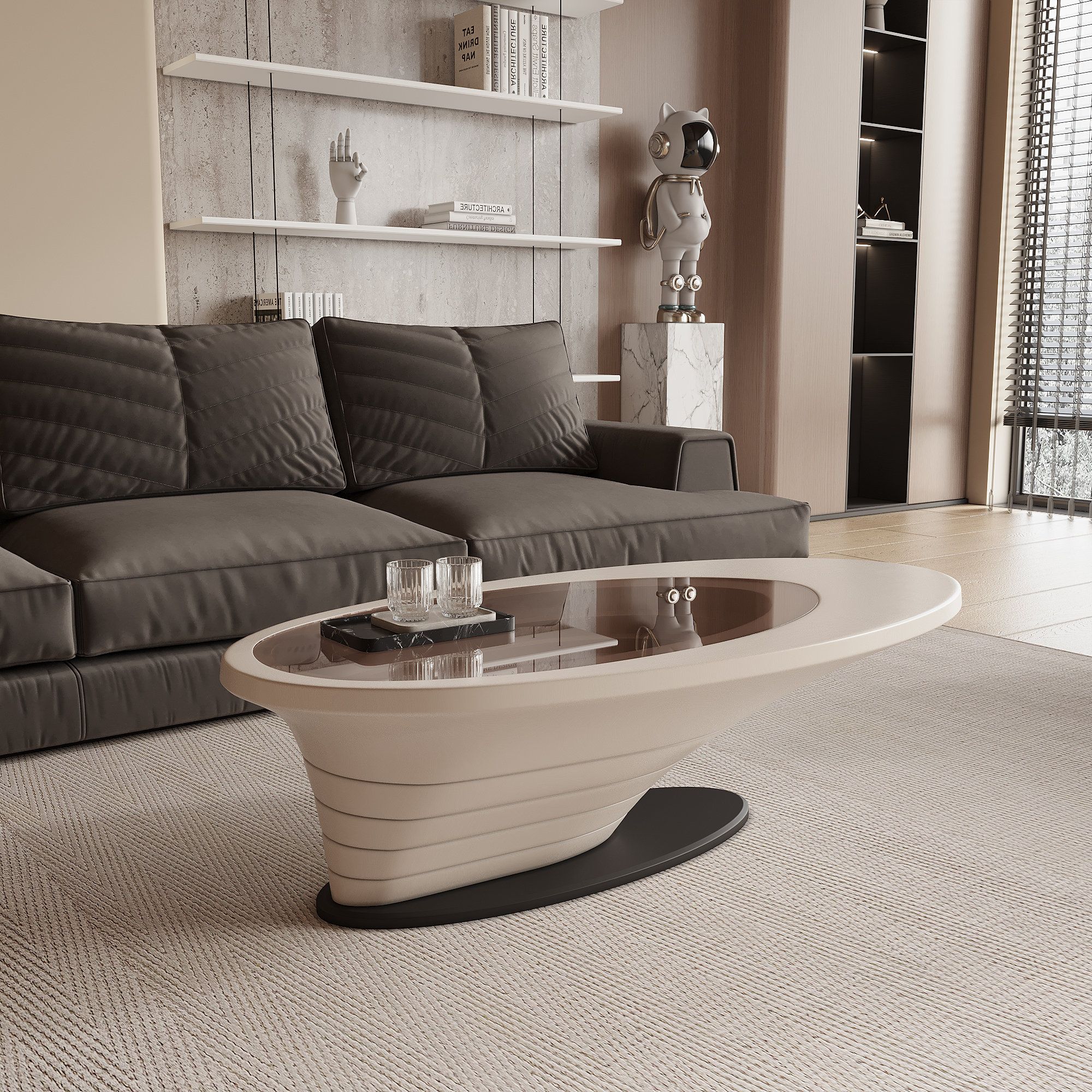 Orren Ellis Reynard Light Luxury Modern Minimalist Oval Tea Brown Glass ...