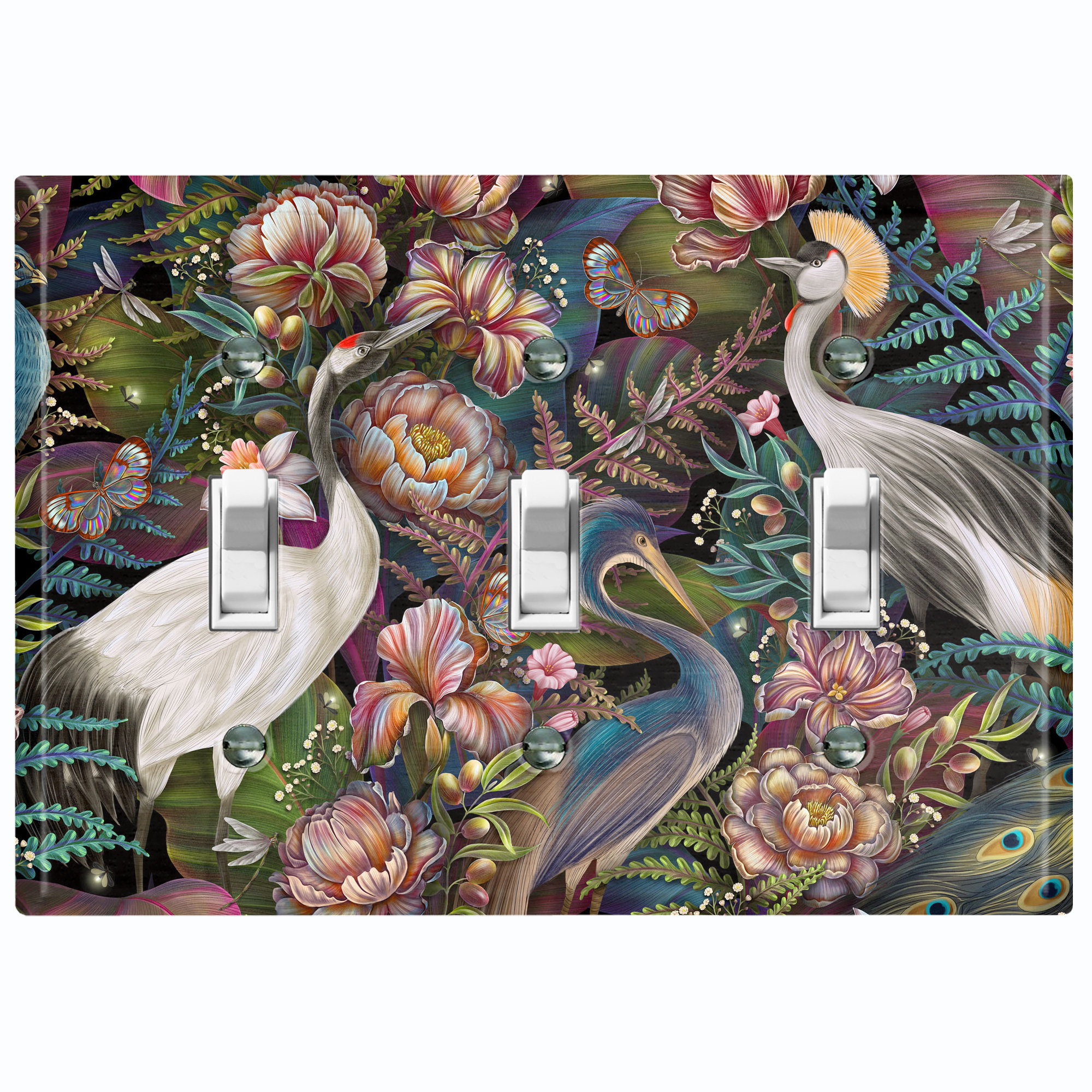 WorldAcc Beautiful Crane Birds Flower Garden 3-Gang Toggle Light Switch ...