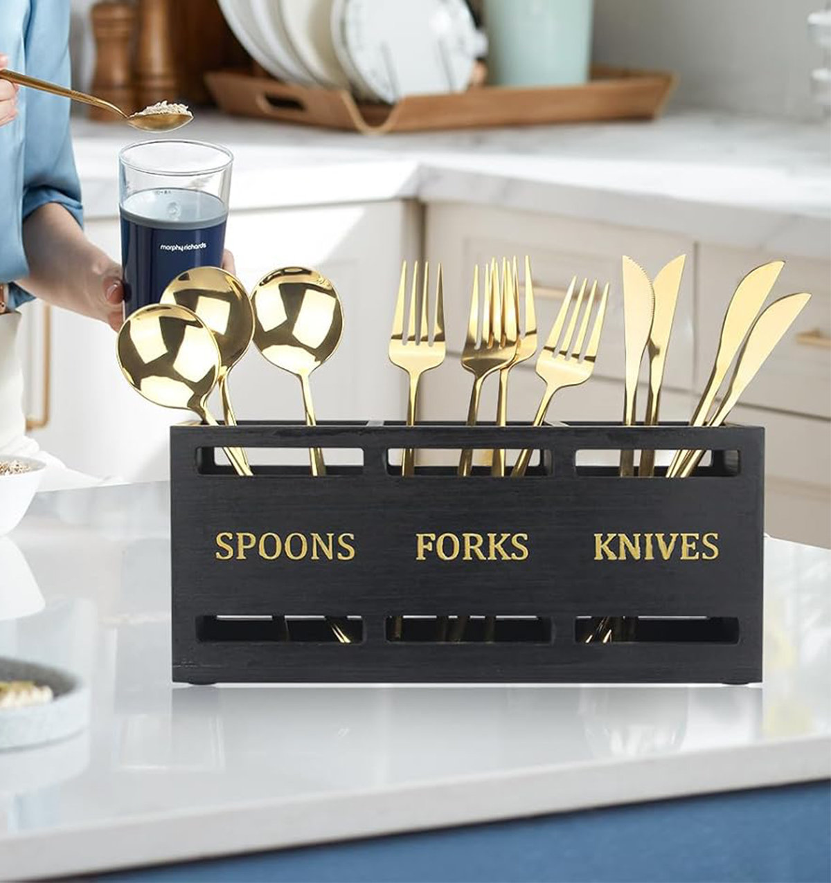 Gracie Oaks Wooden Cutlery Box Cutlery Rack,Cutlery Storage Box Kitchen ...