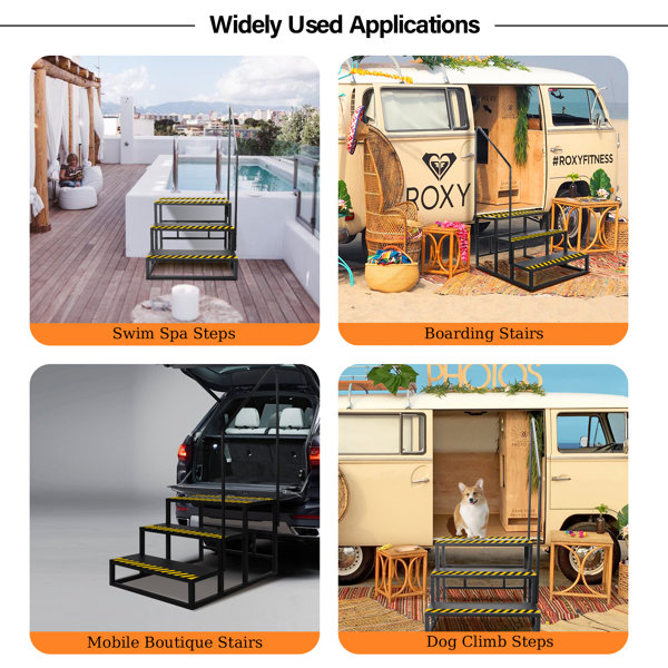 WFX Utility™ RV Steps with Handrail, 3 Steps Non-Slip Hot Tub Steps ...