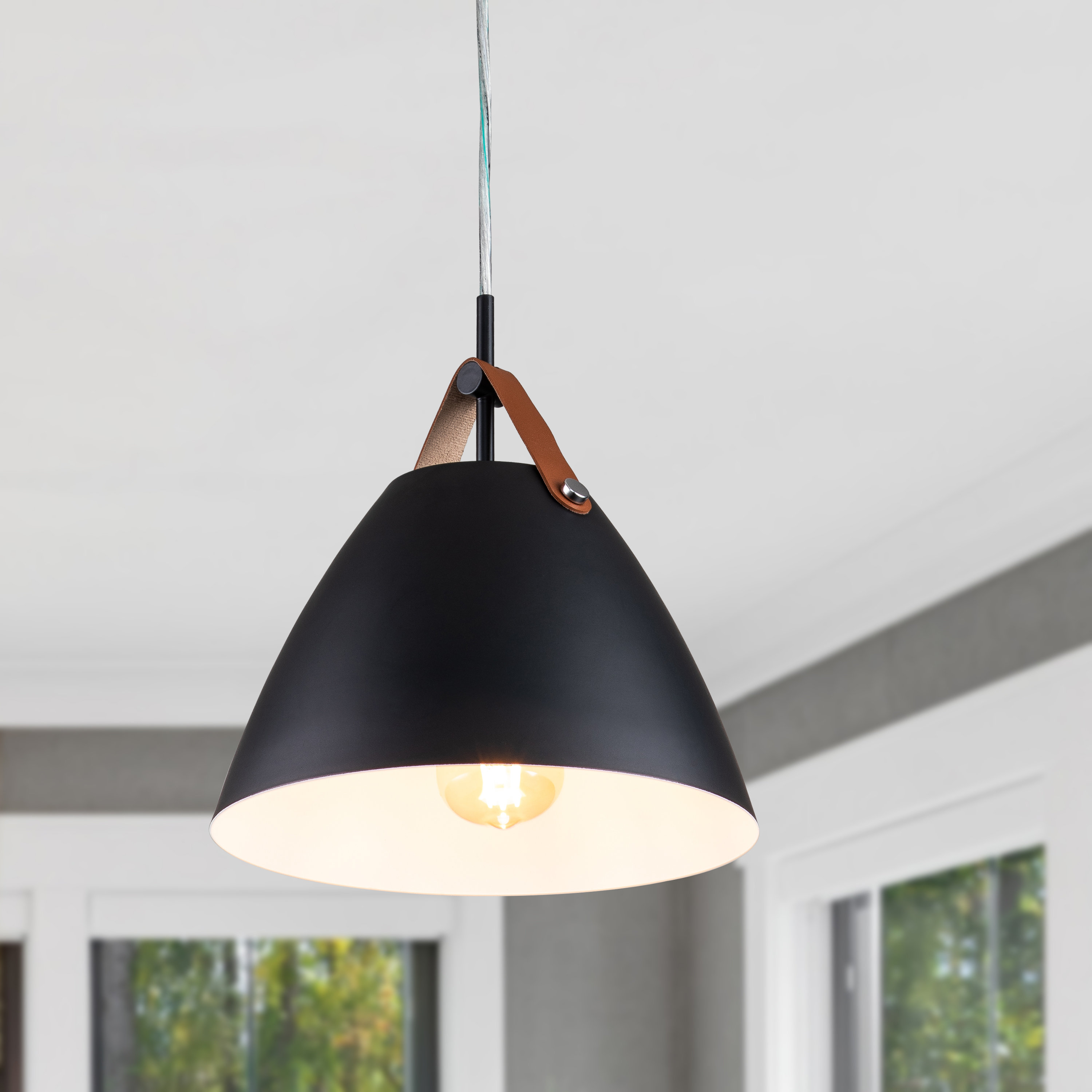 Ebern Designs Raygan 10.75"W Black Metal+Coffee Leather Dimmable ...
