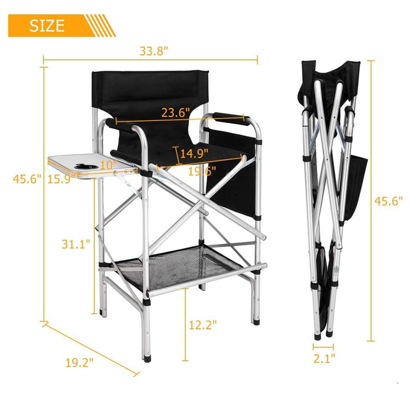 Arlmont & Co. Frame Folding Directors Chair With Side Table(2 Pack ...