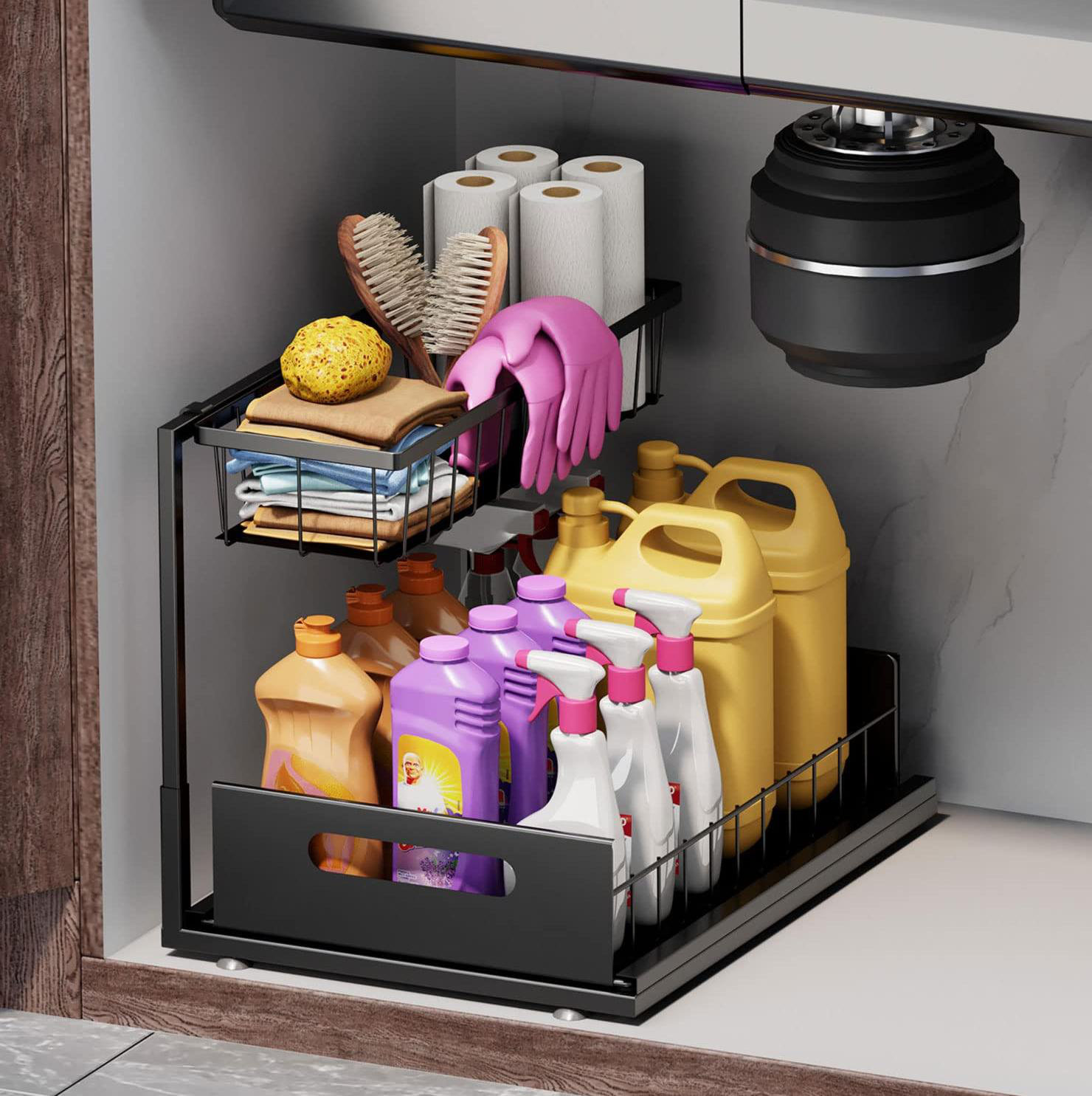 HANDMADE CABINETS, LLC Under Sink Organizers And Storage 2 Tier Slide ...