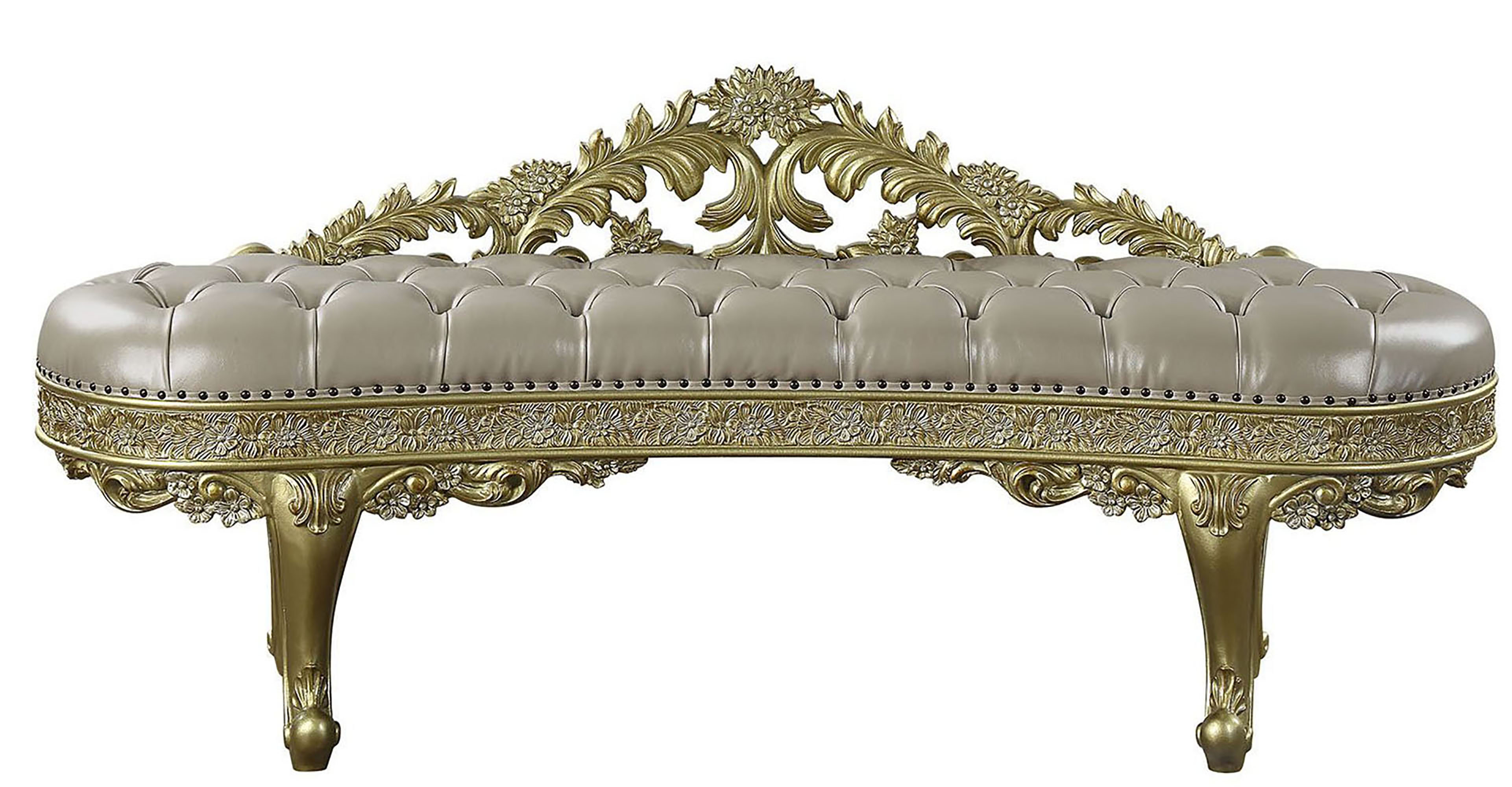 A&J Homes Studio Camille Tufted Seat Faux Leather Bench in Gold and ...