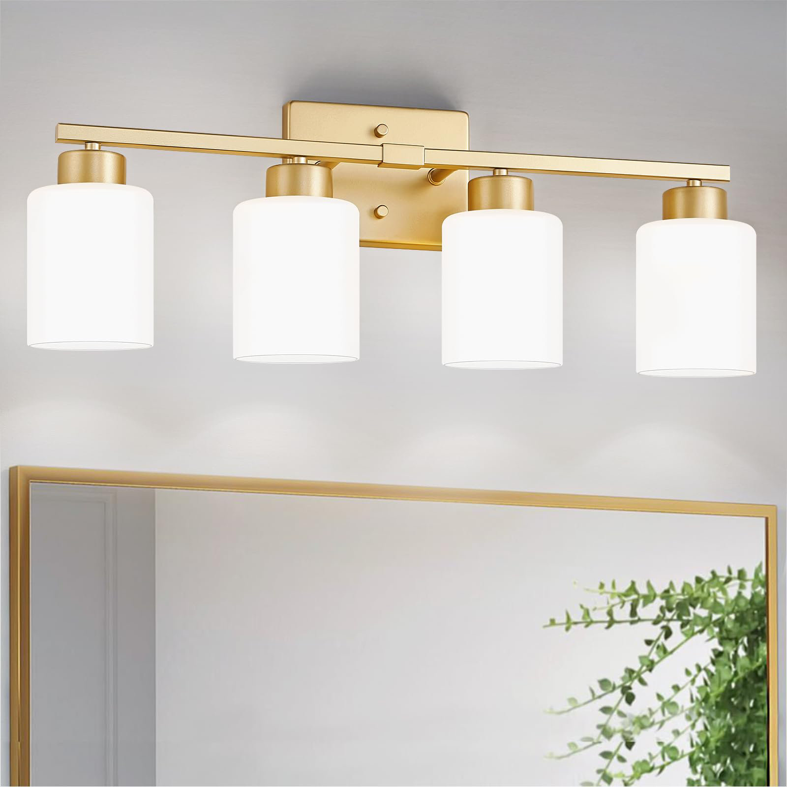 Mercer41 4-Light Modern Bathroom Vanity Light Fixture with Milky White ...
