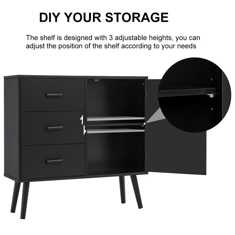 Corrigan Studio® Floor Storage Cabinet with Door & 3 Drawers & Reviews ...