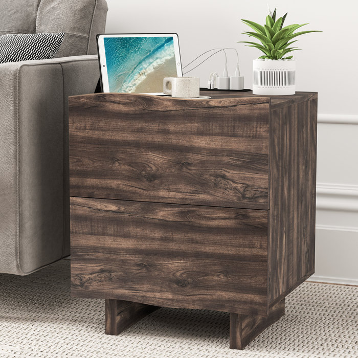Lark Manor 19'' Wide Nightstand In Wood Finish With Built-In Power ...