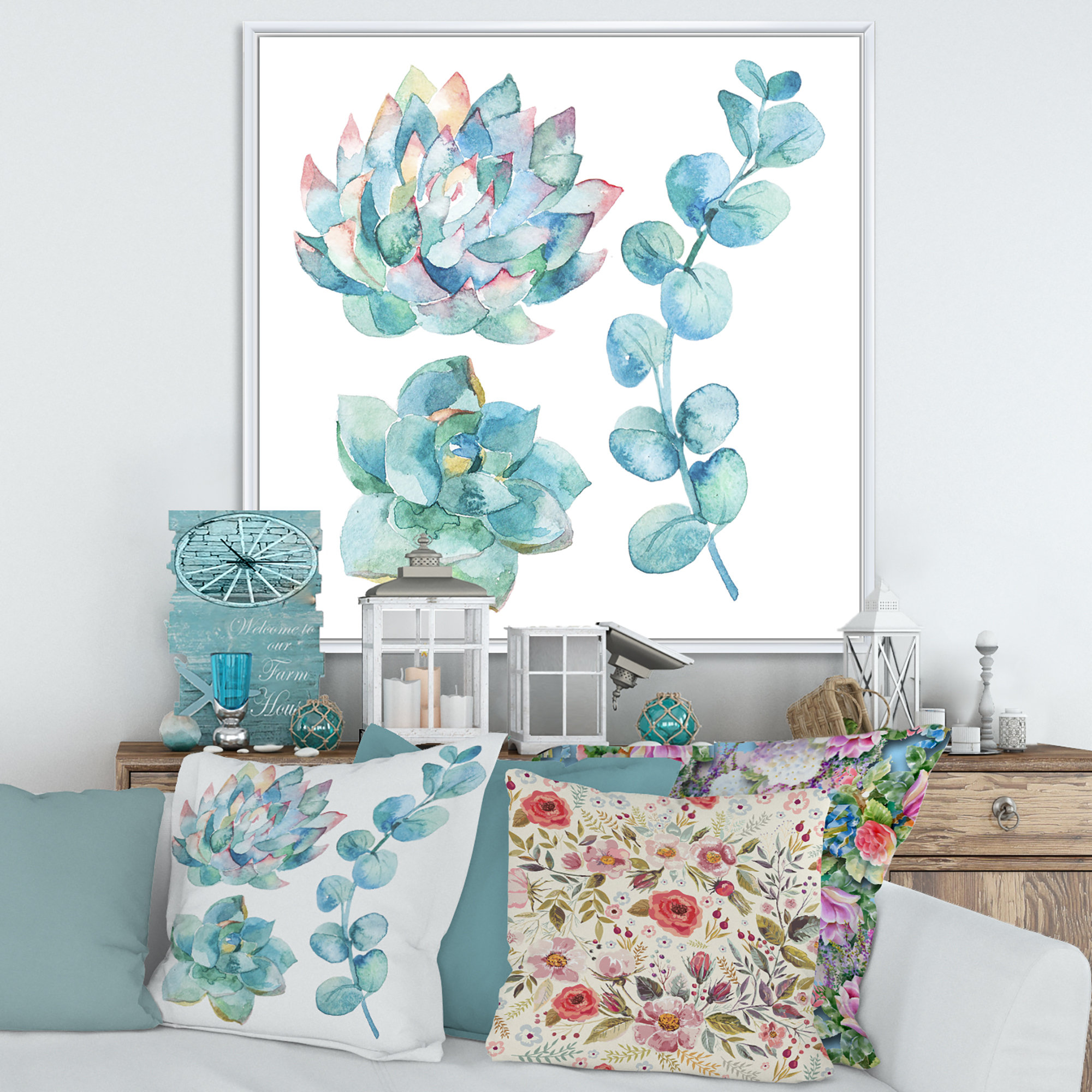 East Urban Home Eucalyptus Leaves And Succulents - Traditional Canvas ...