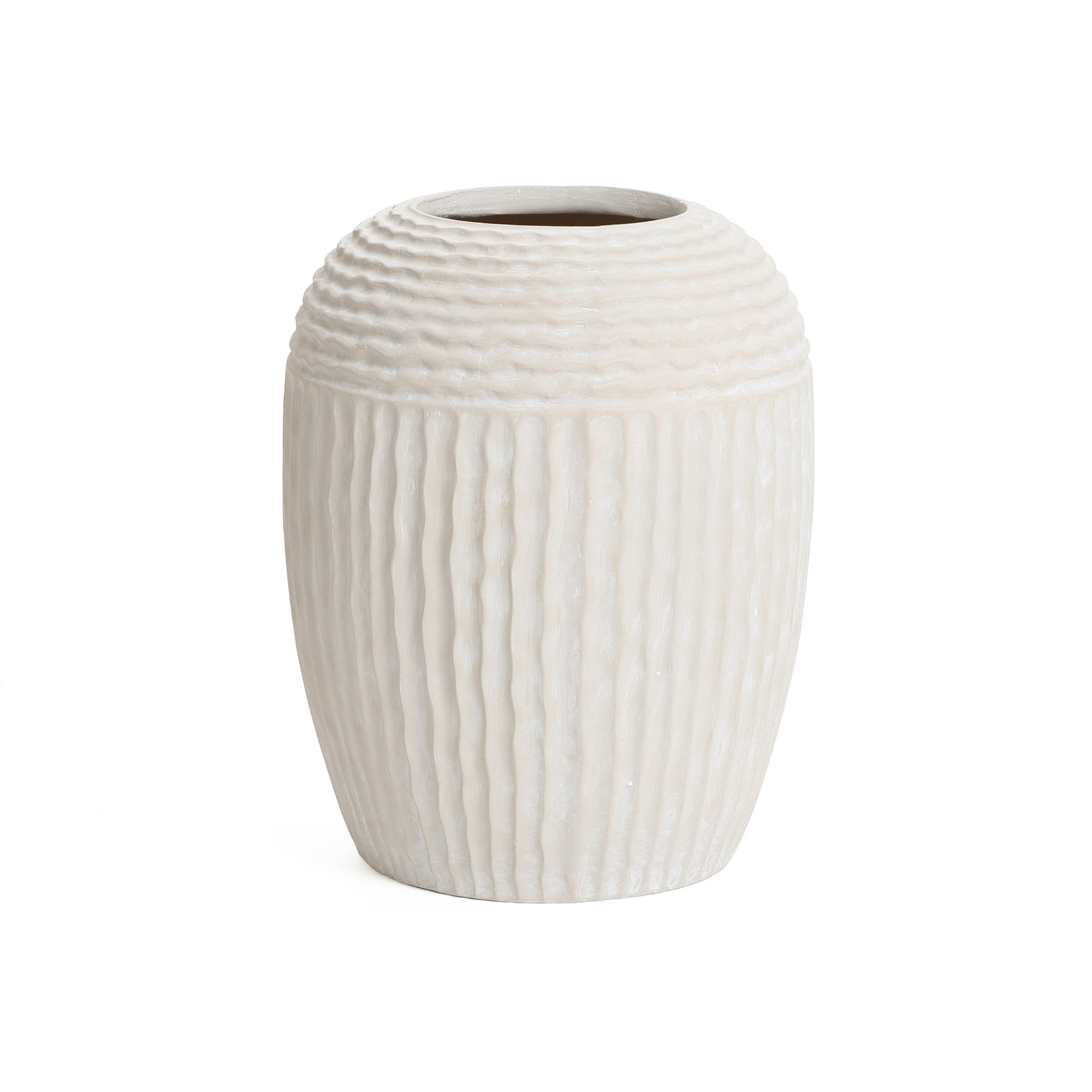 Joss & Main Beige Ribbed Round 15.2-Inch Tall MgO Vase | Wayfair