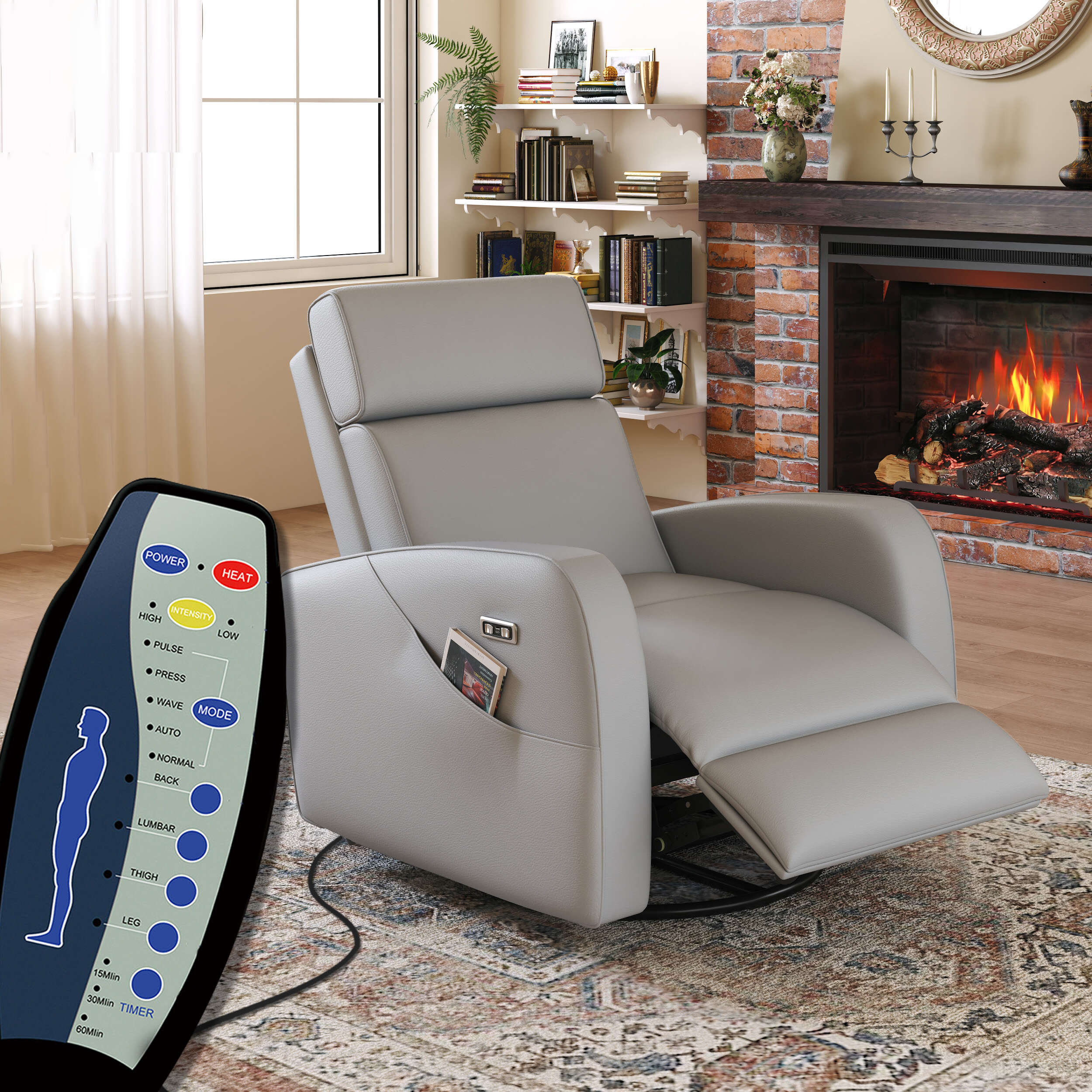 Latitude Run® Dual Motor Swivel Rocker Recliner with Message and Heat ...