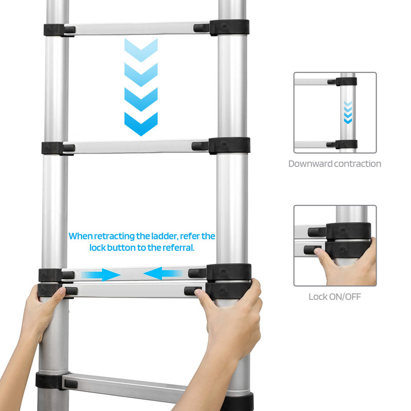 17 Stories Telescoping Extension Ladder, Stainless Steel Folding ...