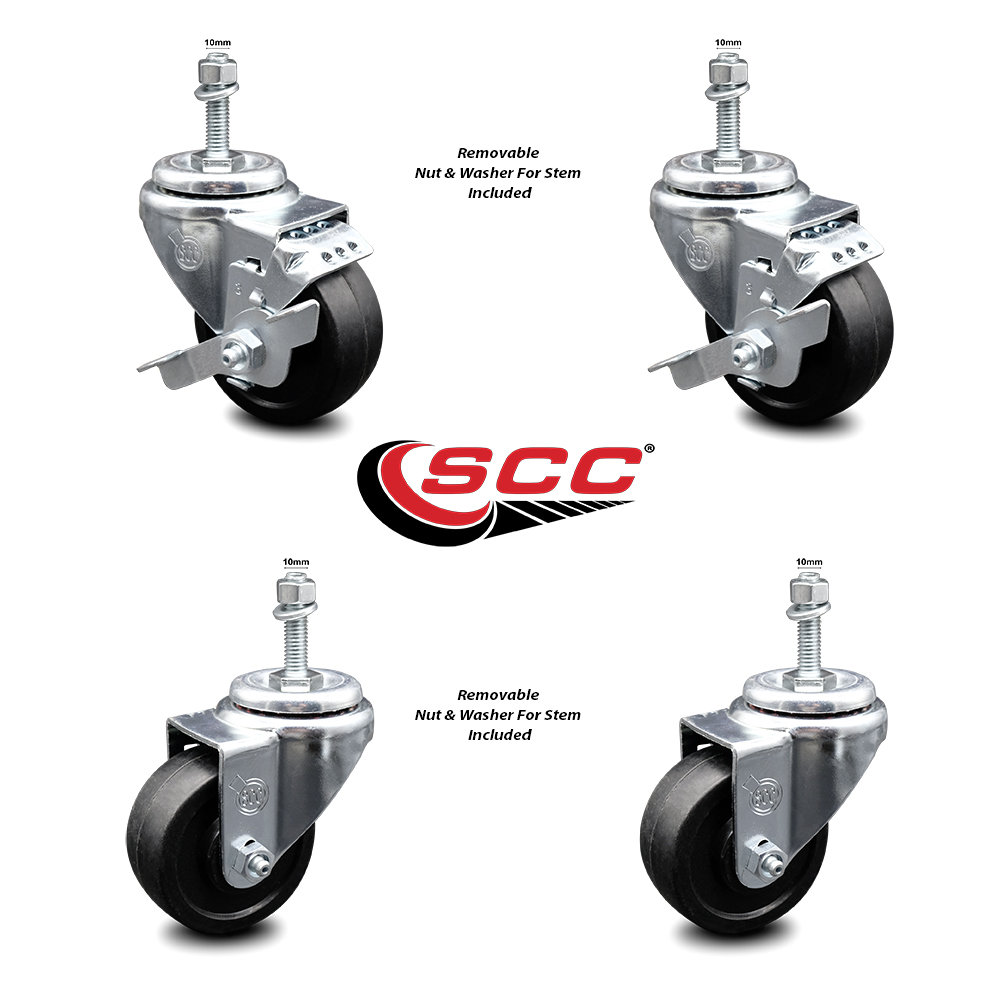 Service Caster 3 Inch_Soft Rubber Wheel Swivel 10mm Threaded Stem ...