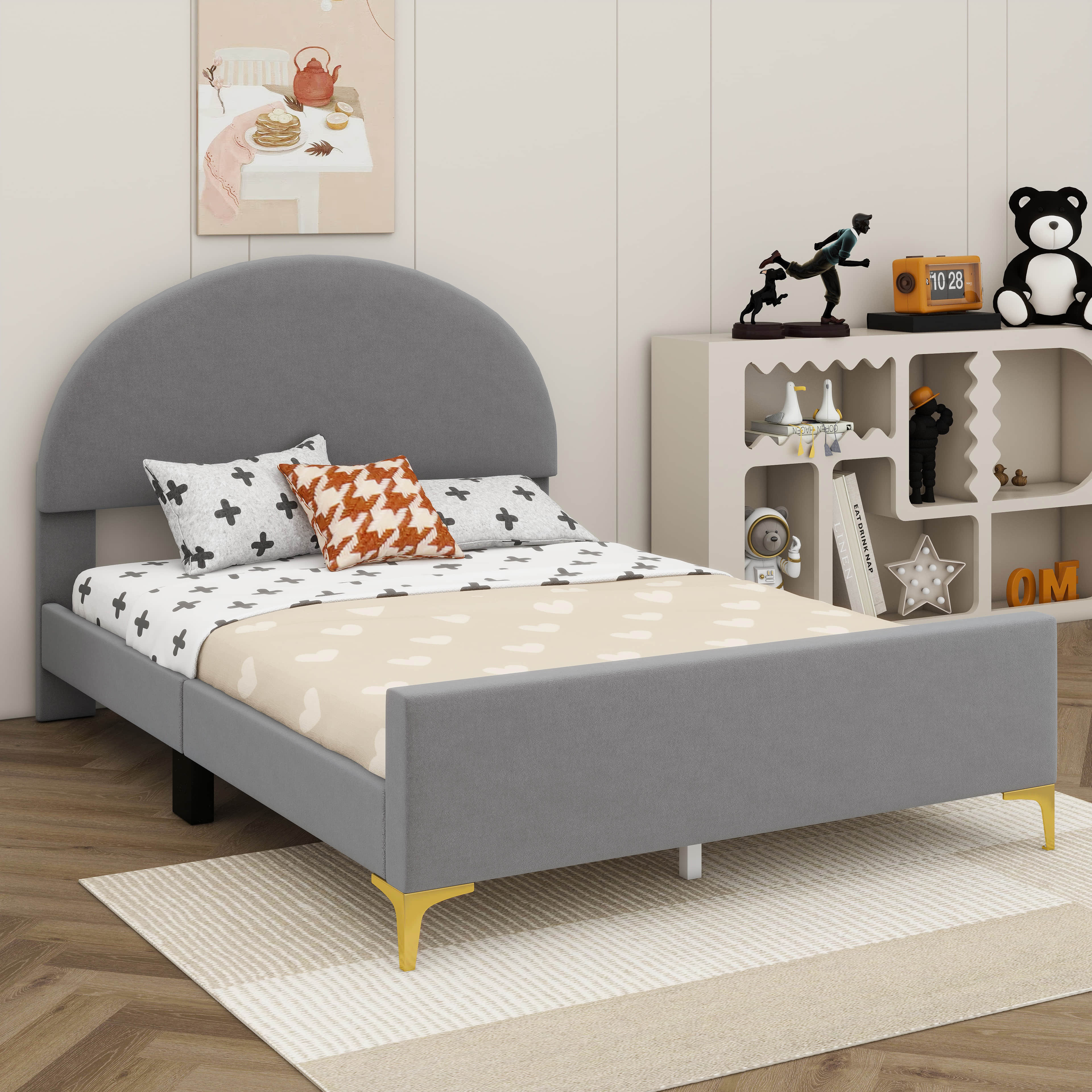 Mercer41 A Upholstered Platform Bed With A Classic Semi-Circular ...