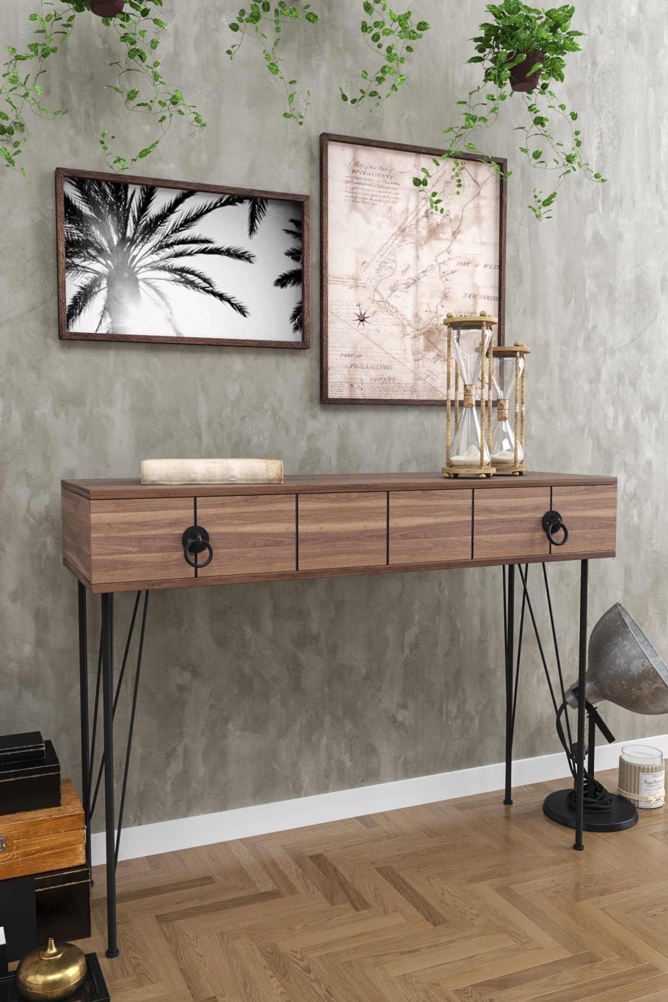 17 Stories Entryway Table, Metal Legs Wood Drawer Entryway Table | Wayfair