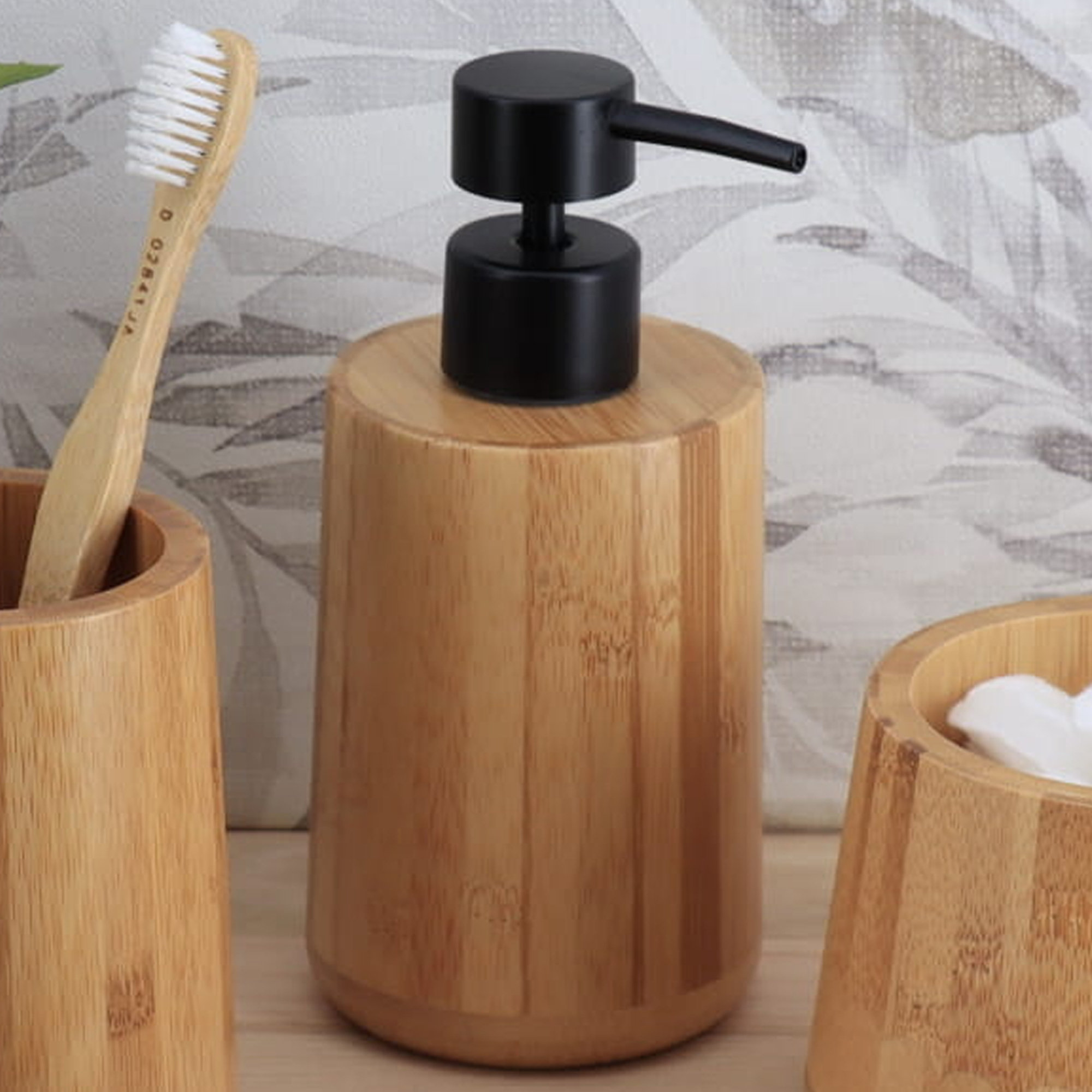 Evideco Natural Bamboo Liquid Soap Dispenser with Matte Black Pump ...