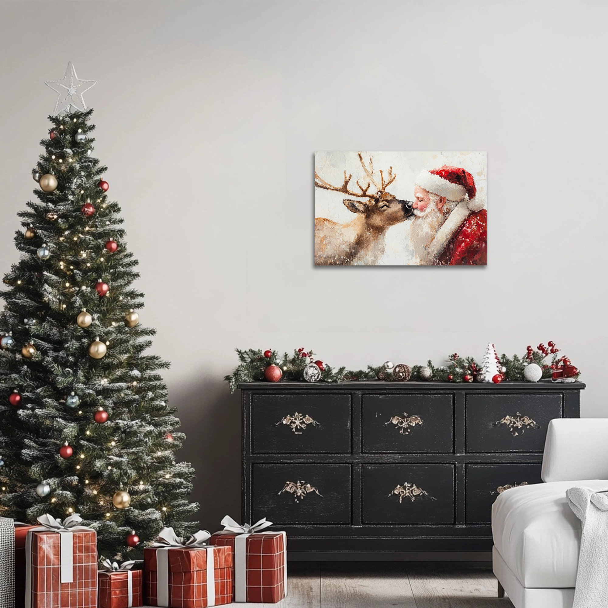 The Holiday Aisle® Santa Christmas Canvas Wall Decor, Santa & Elk ...