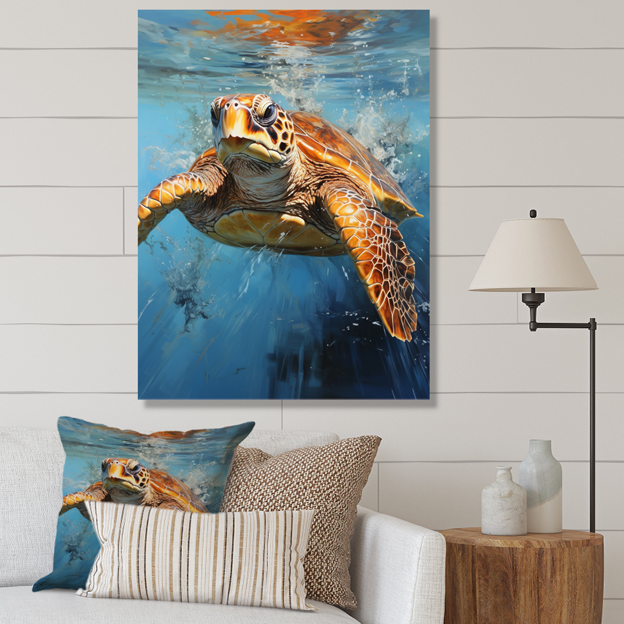 Bay Isle Home™ Adelchi Turquoise Turtle Drips in Ocean I - Print on ...