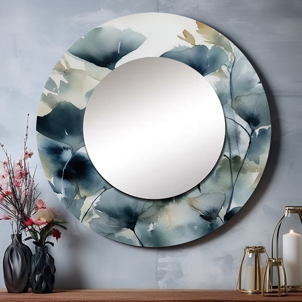 East Urban Home Blue Leaf Foliage And Flowers II - Floral Leaves Round ...