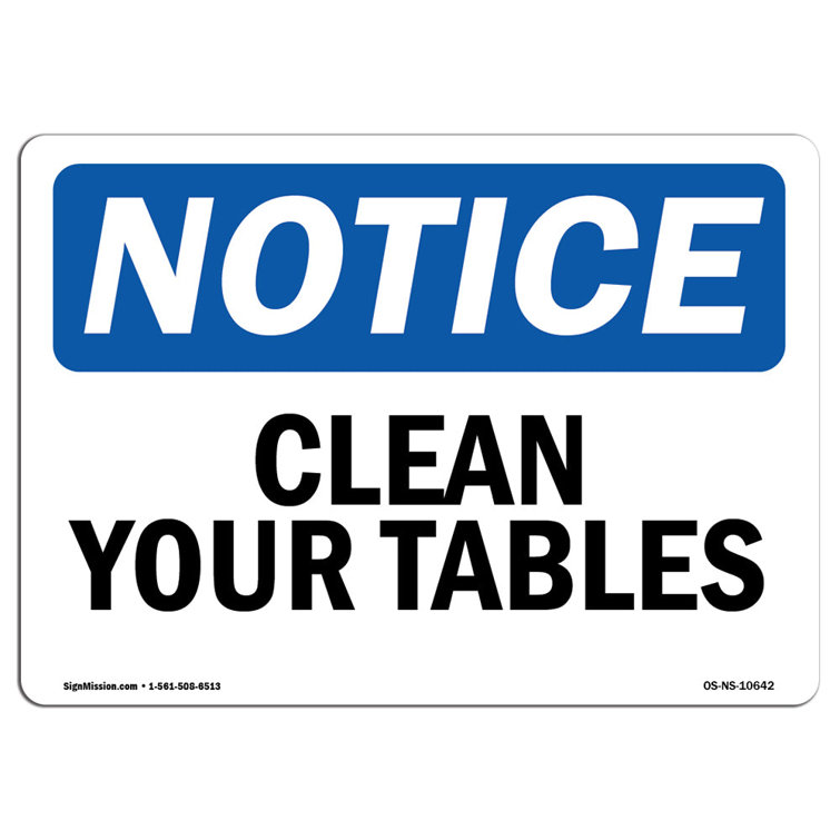 SignMission Clean Your Tables Sign | Wayfair