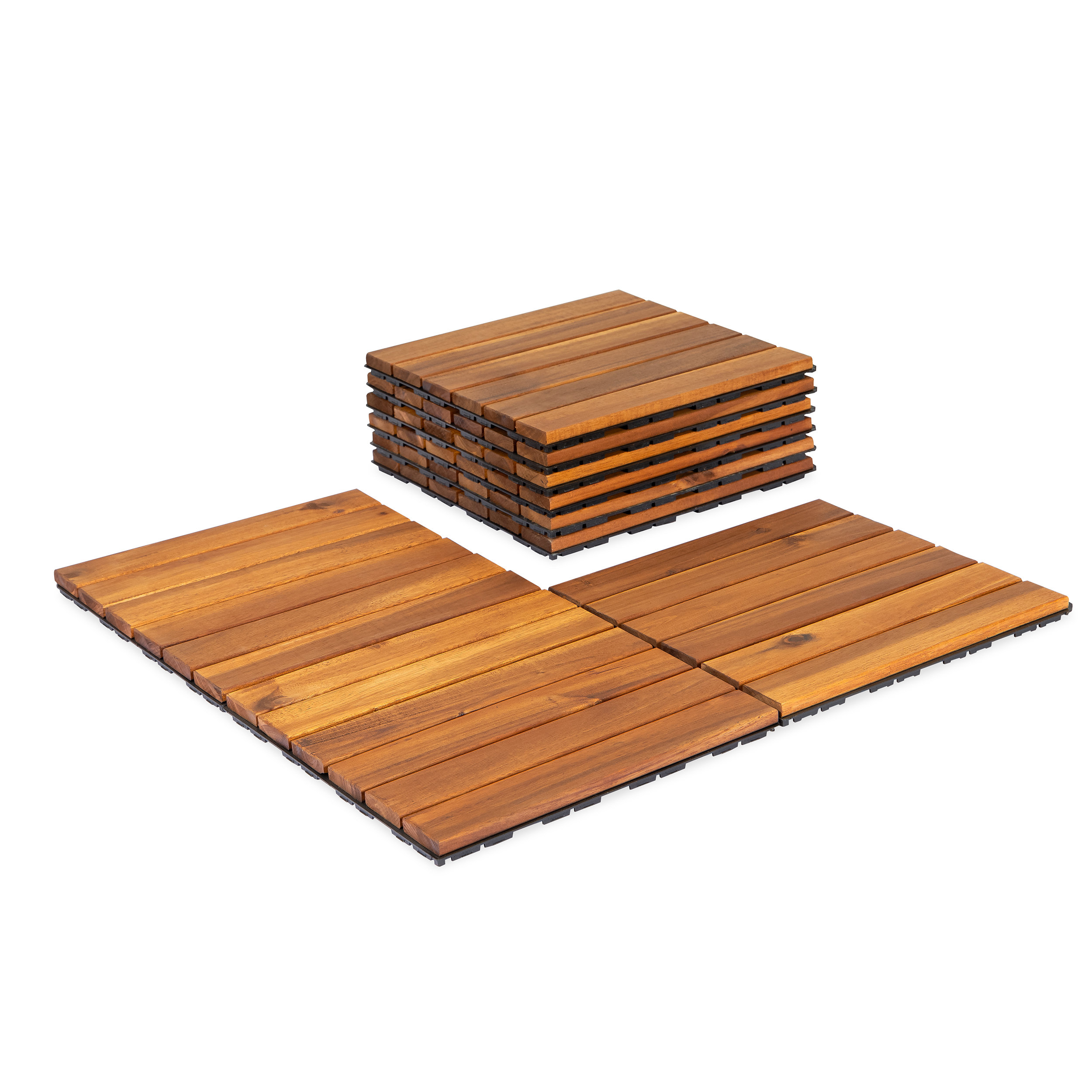 Victory Relax Acacia Wood 6-Slat Interlocking Deck Tiles (Set of 27 ...
