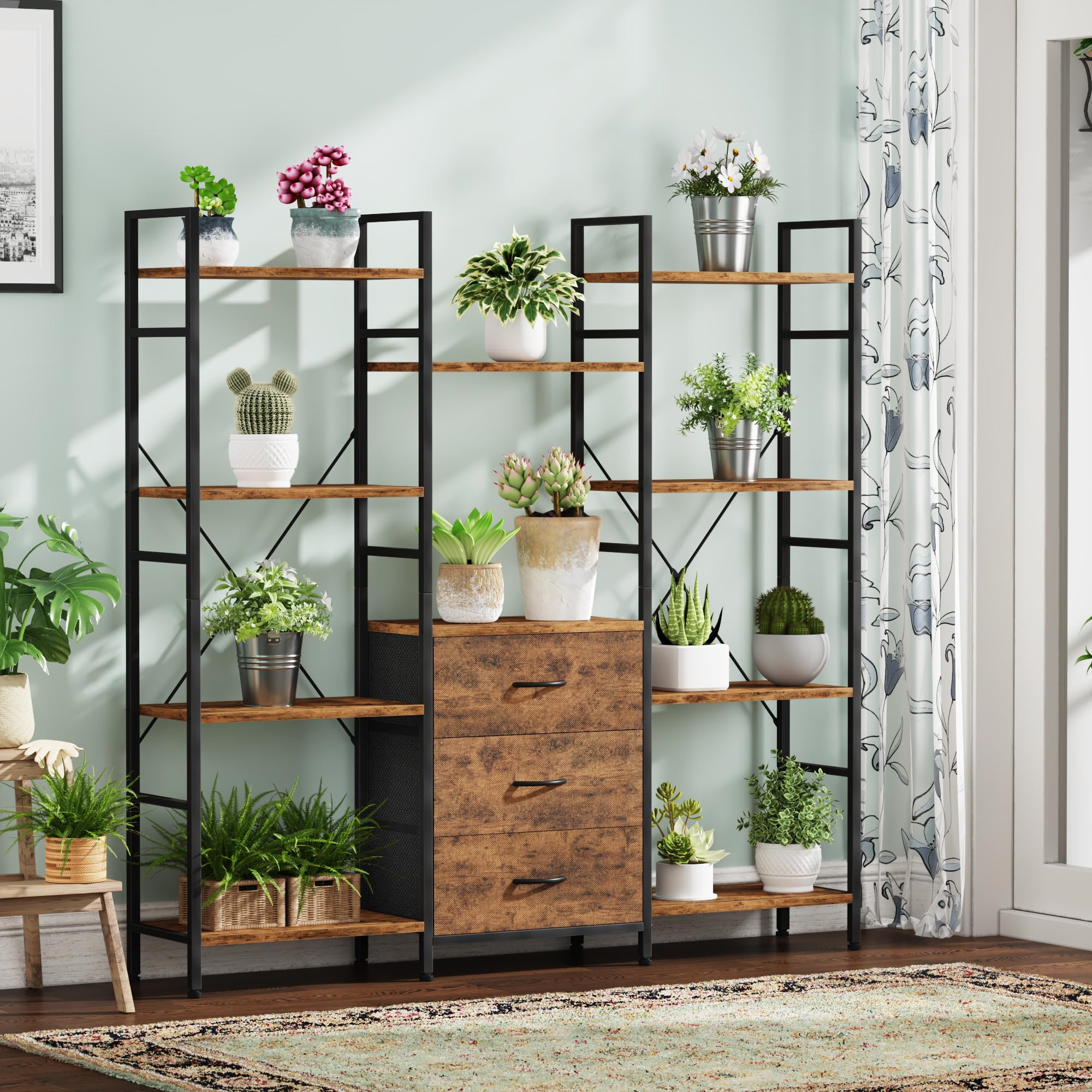 Williston Forge 100W X142hcm Tall Bookcase With 3 Fabric Drawers, 4 ...