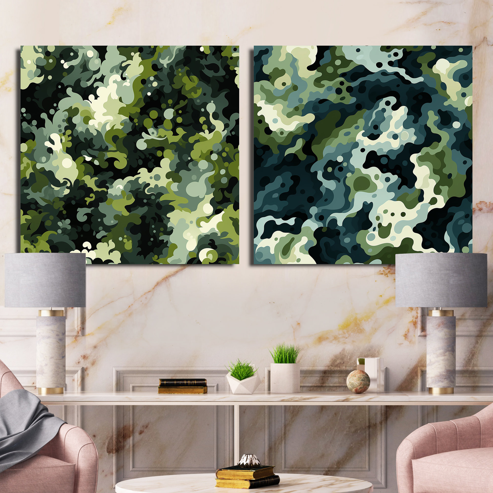 Design Art Lush Camouflage Jungle - Abstract Square Collage Set Of 2 ...
