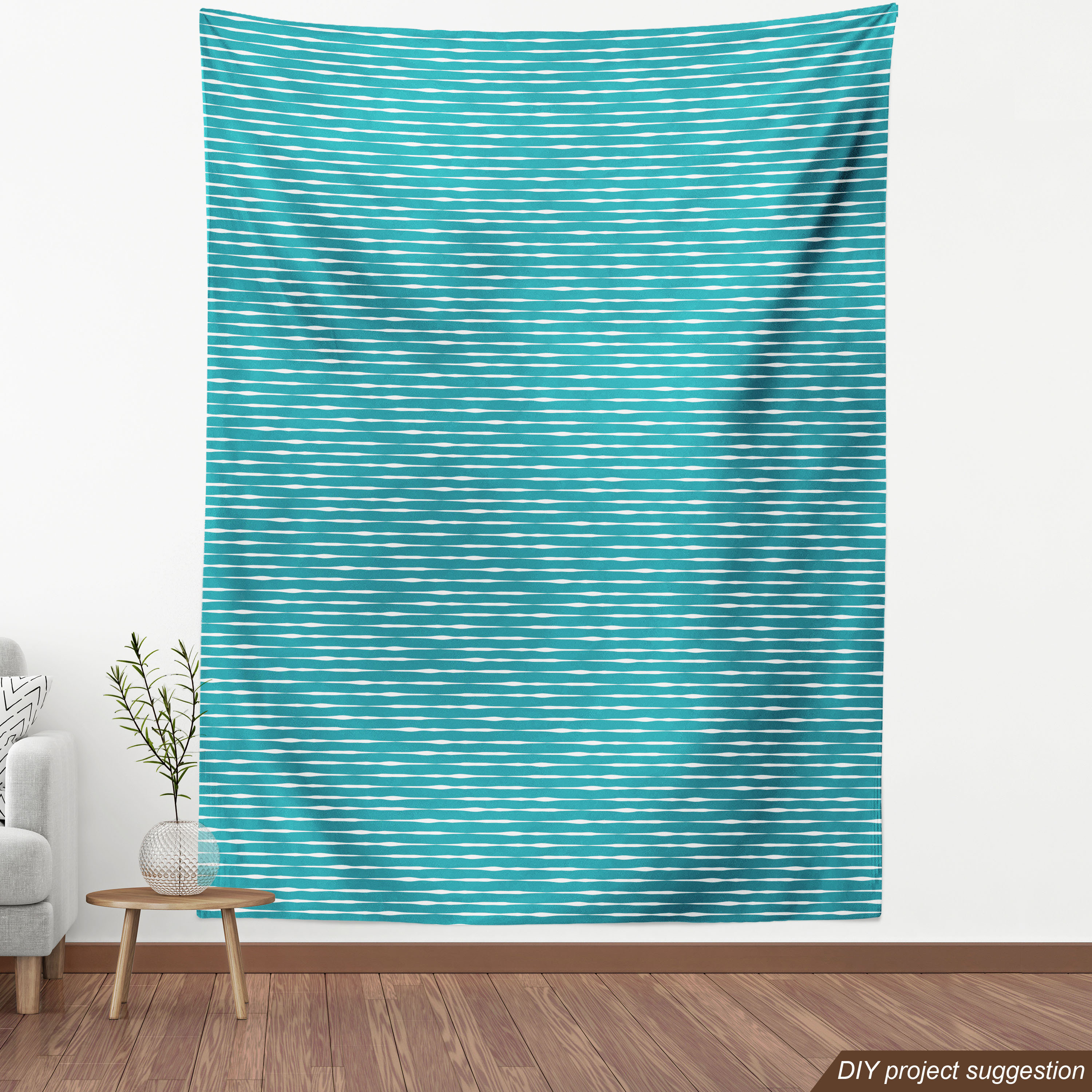 East Urban Home Ambesonne Teal Stripe Fabric By The Yard, Horizontal ...