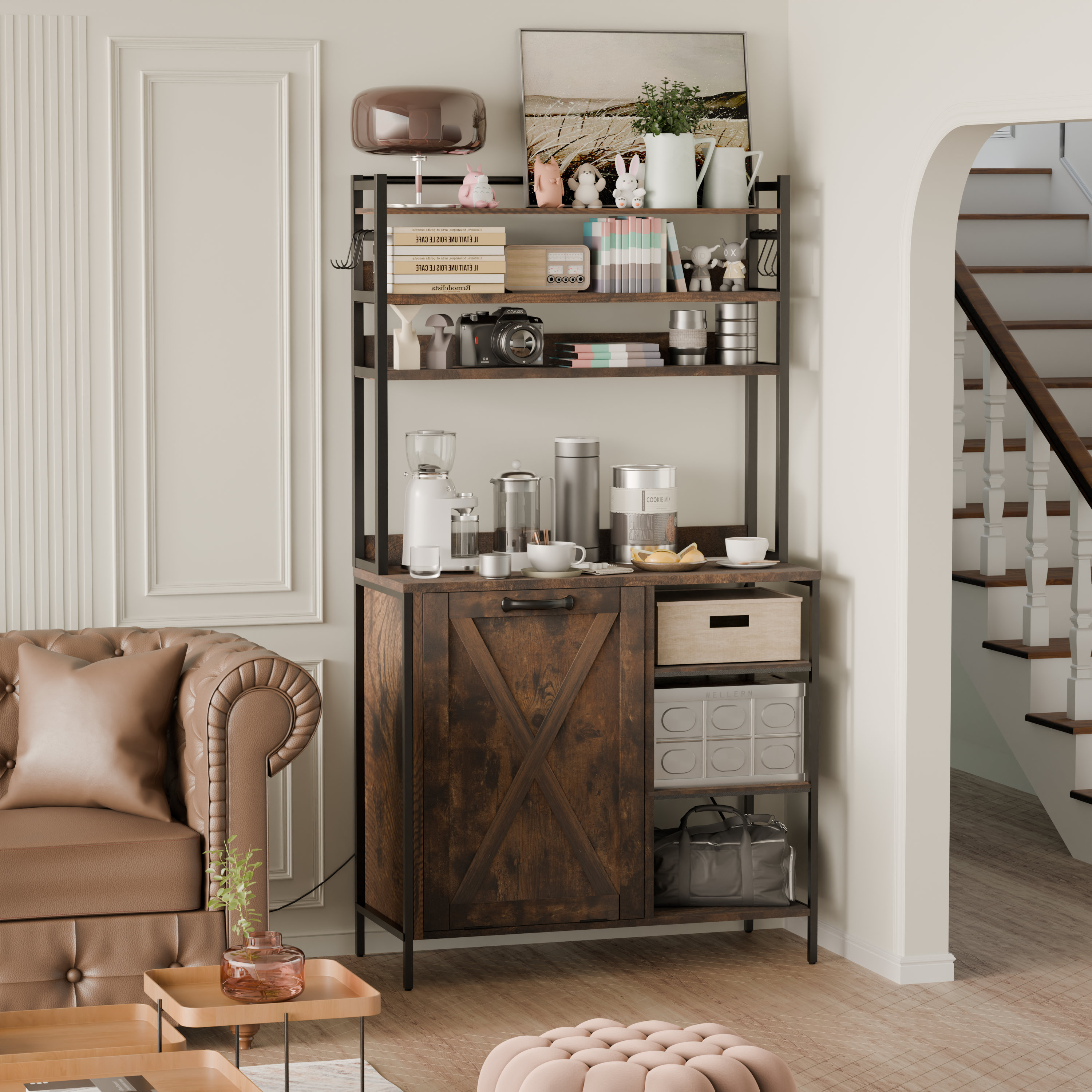 17 Stories Kitchen Bakers Rack With Storage Drawers And Power Outlet ...