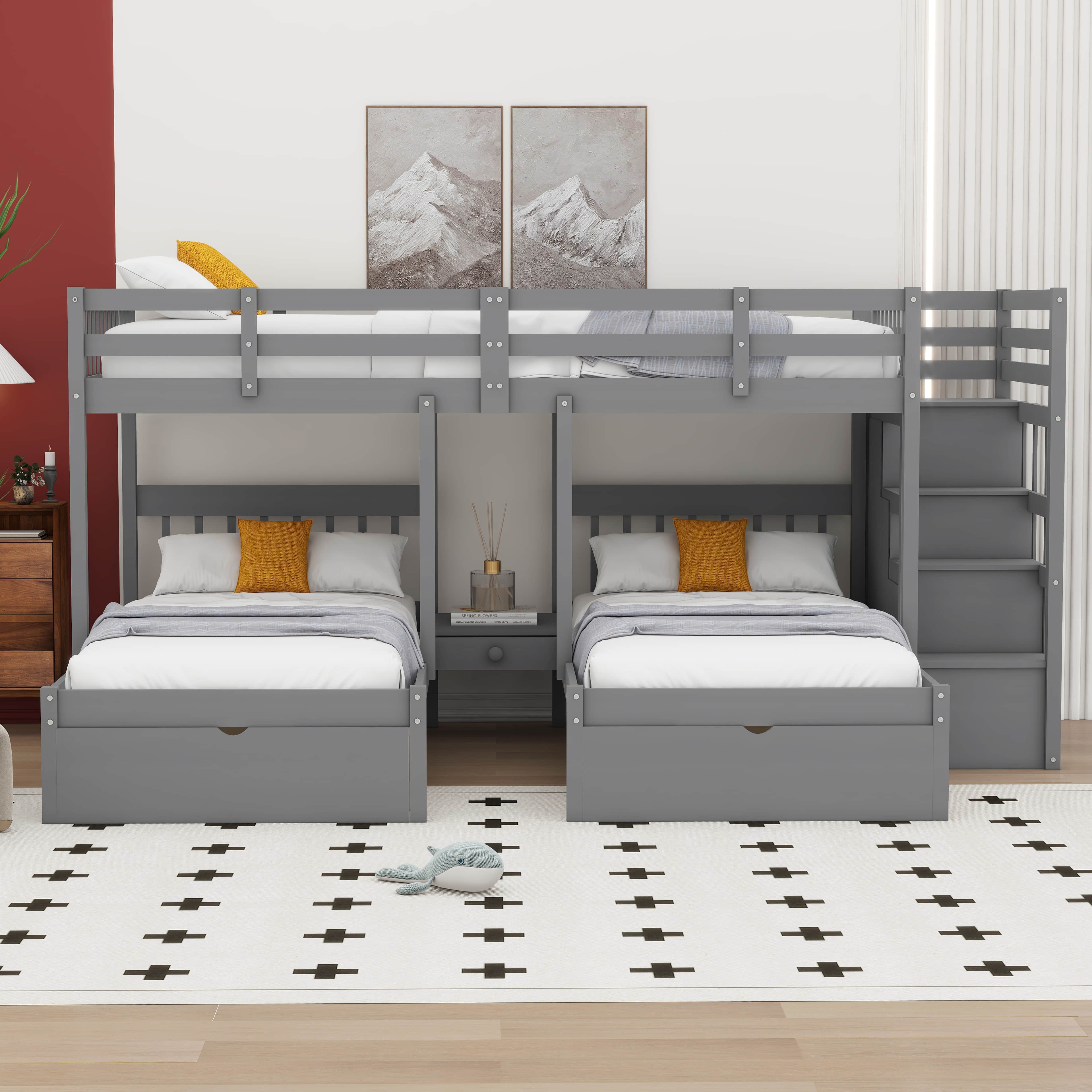 Harriet Bee Kalianne Full Over Twin & Twin Wood Triple Bunk Bed With ...