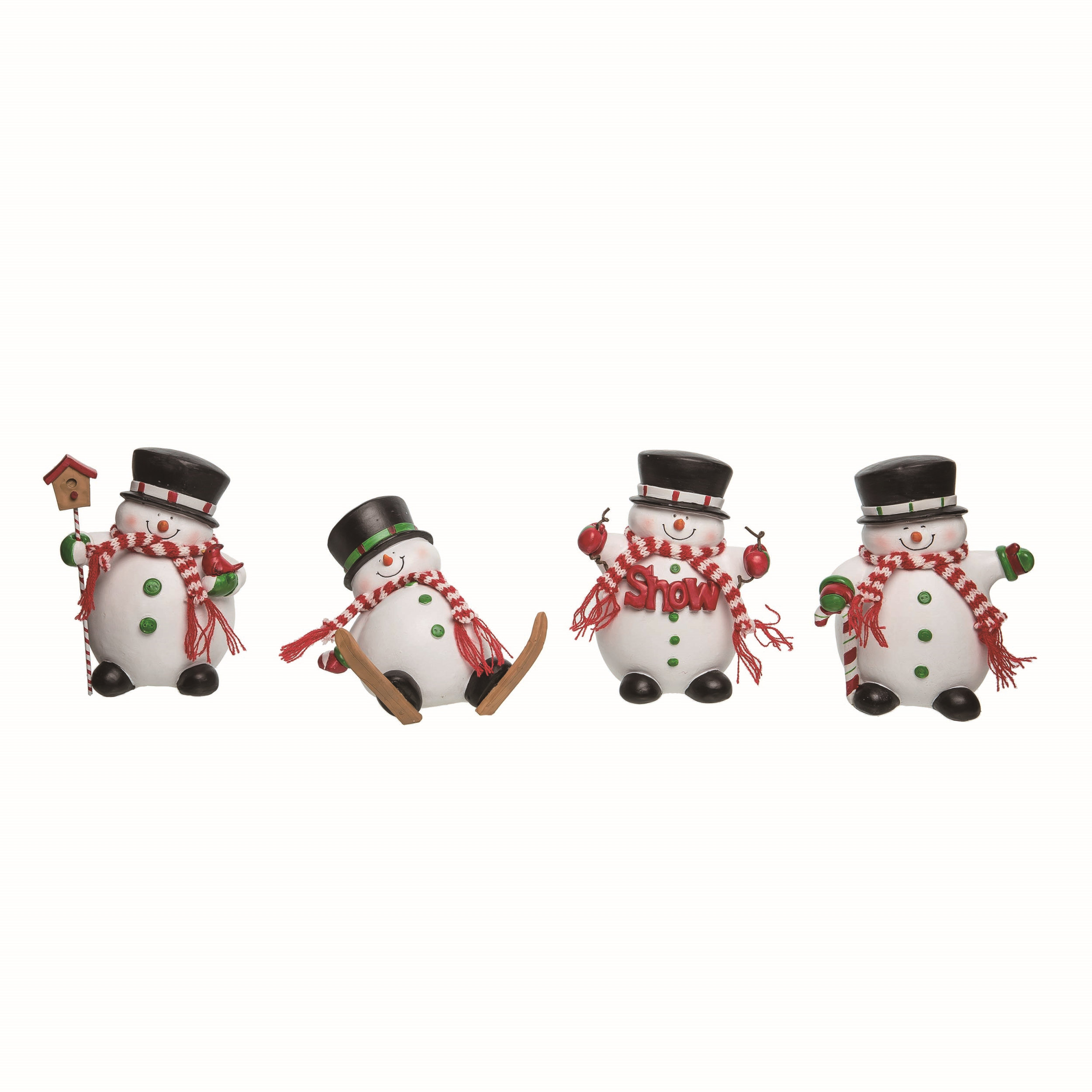 The Holiday Aisle® Christmas Resin Droopy Snowman Figurine Set of 4 ...