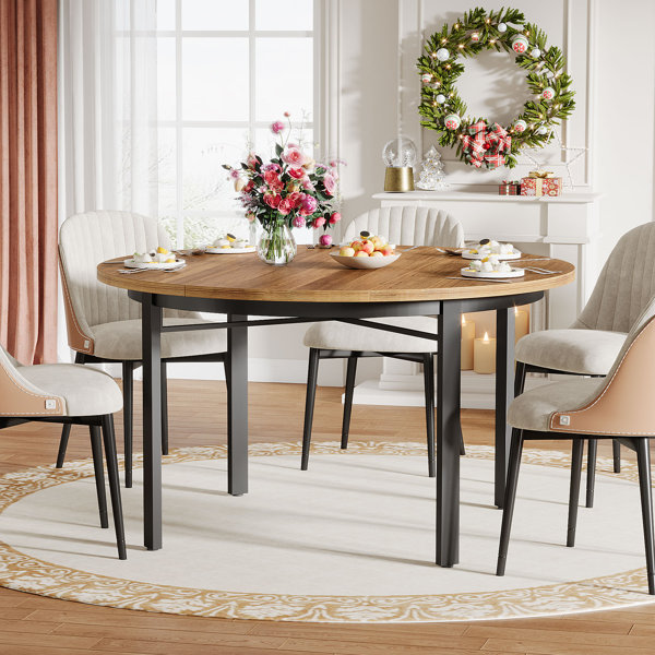 17 Stories 46.6 Inch Round Dining Table, Farmhouse Kitchen Table Wood ...