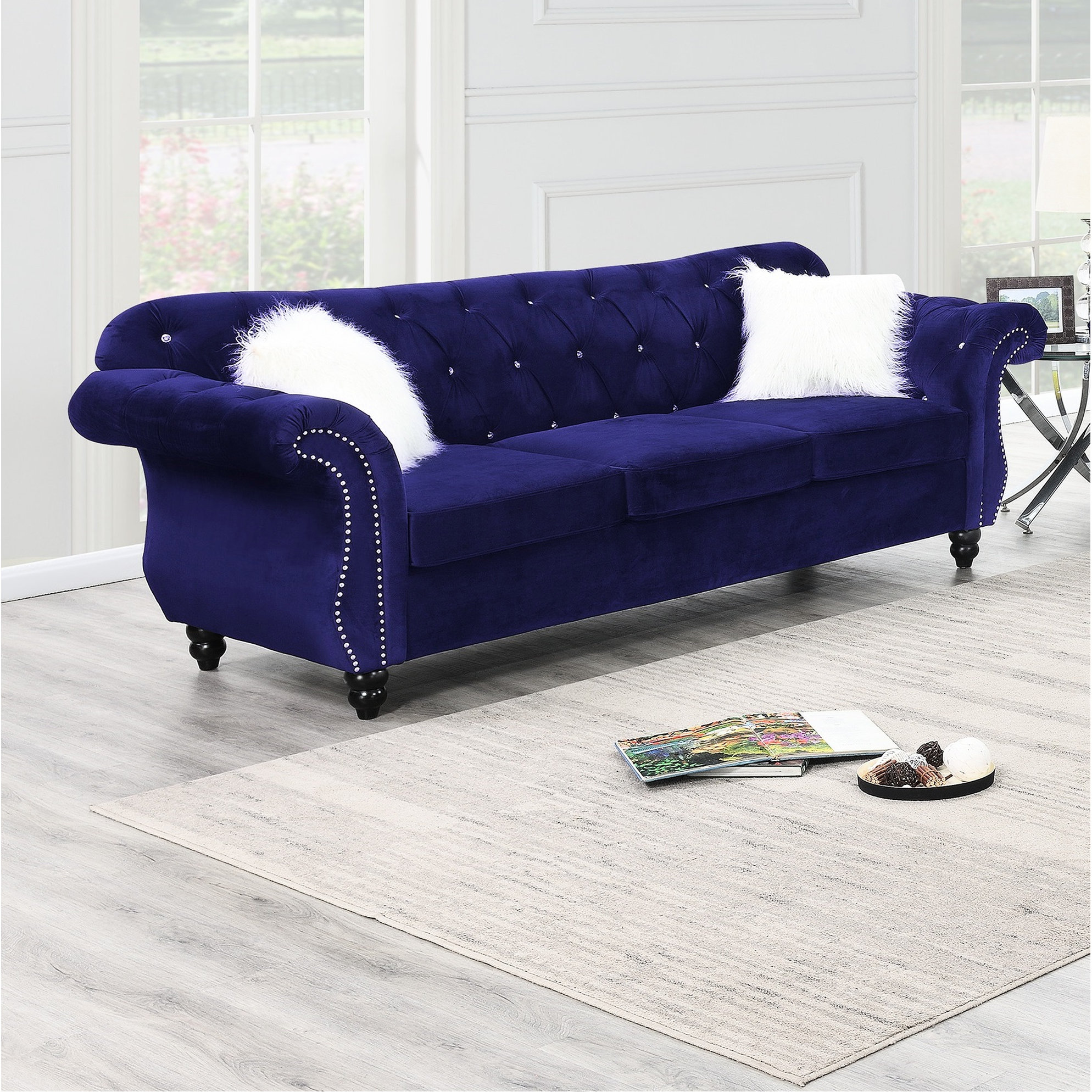 Everly Quinn Indigo Velvet With Contemporary Design, Low Back And ...