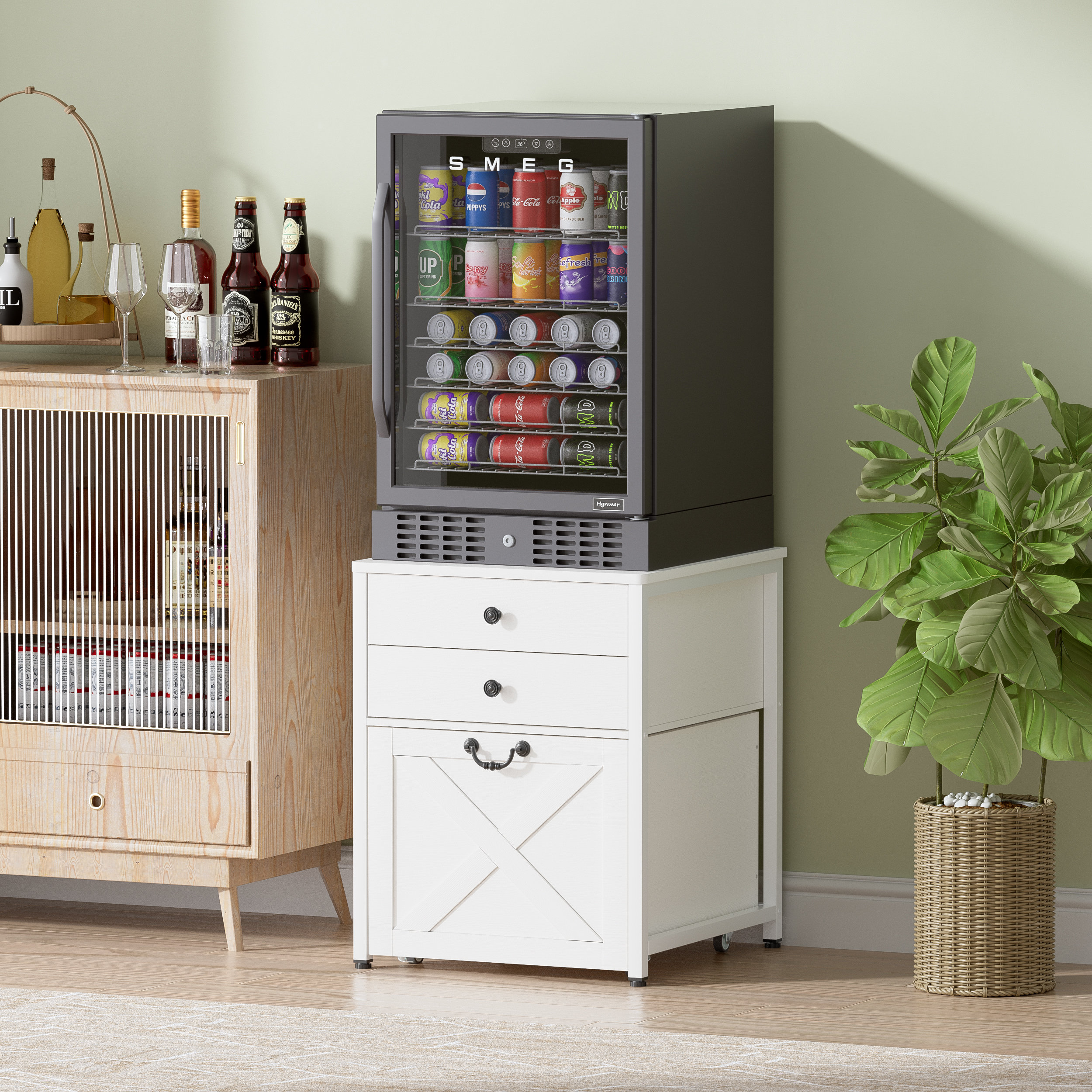 Gracie Oaks Mini Fridge Stand With 3 Storage, Dorm Fridge And Microwave ...
