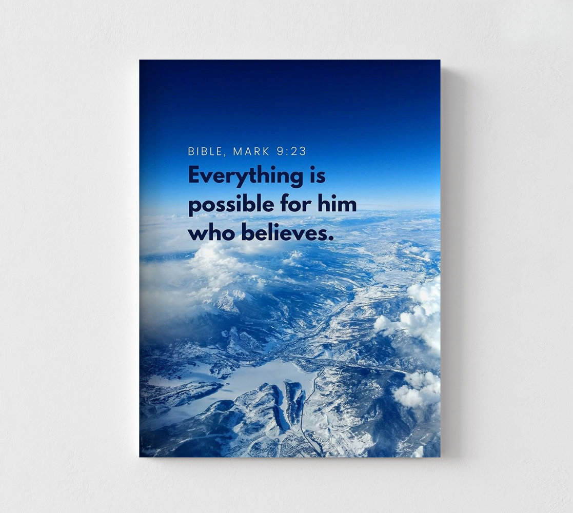 WeFrameArt Mark 9:23 Bible Quote Print, Aerial View Poster, Blue Sky ...