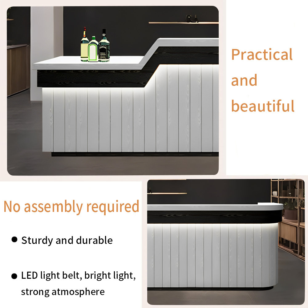 KPXU Bar Counter Wine Bar Cabinet with Open Storage, Lockable Drawers ...