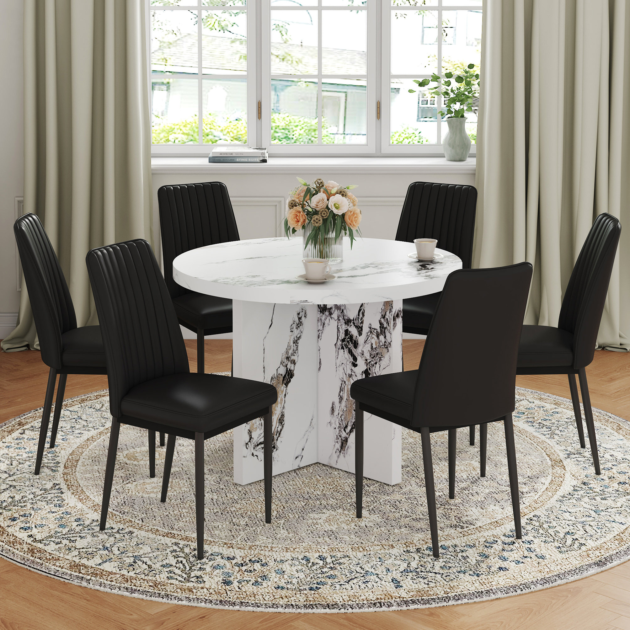 Latitude Run® 7 Piece Round Dining Table Set, Modern Round Table And 6 ...