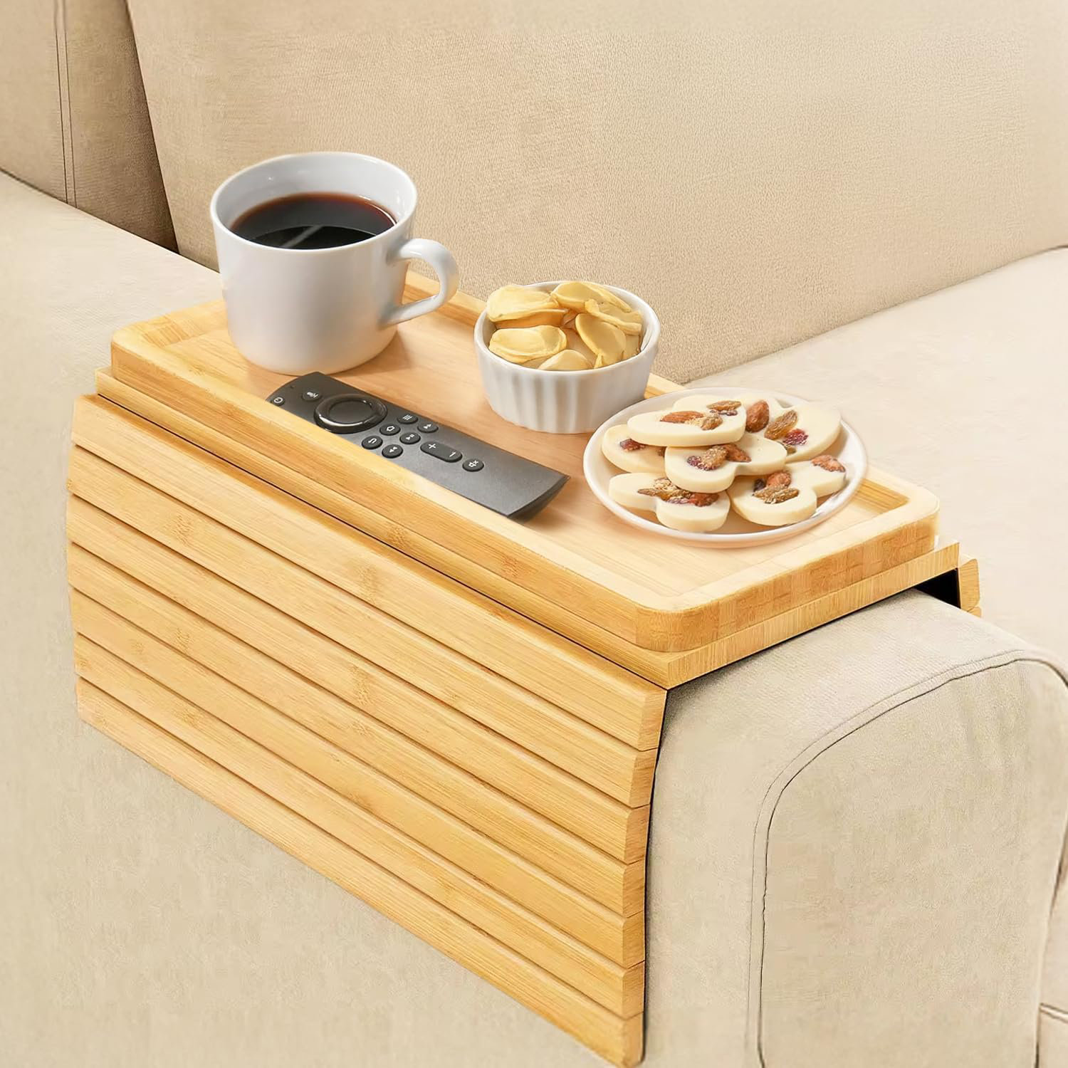 Lark Manor™ Wooden Sofa Arm Tray, Foldable Couch Armrest Tray ...