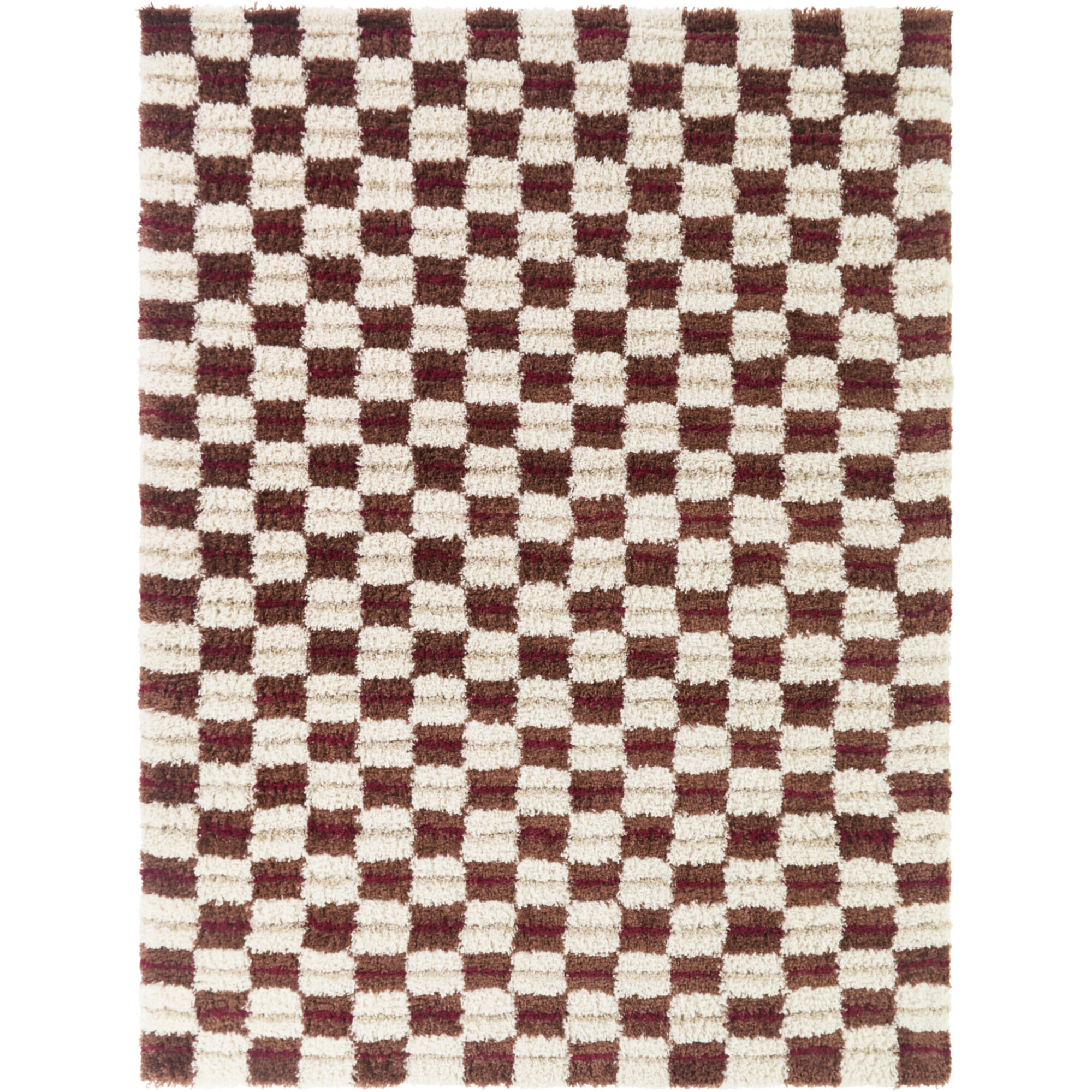 Ebern Designs Uribe Rust Modern Checkered Shag Area Rug | Wayfair