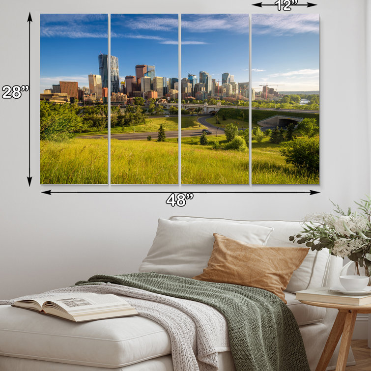 DesignArt Skyline Calgary At Sunrise On Canvas 4 Pieces Print | Wayfair