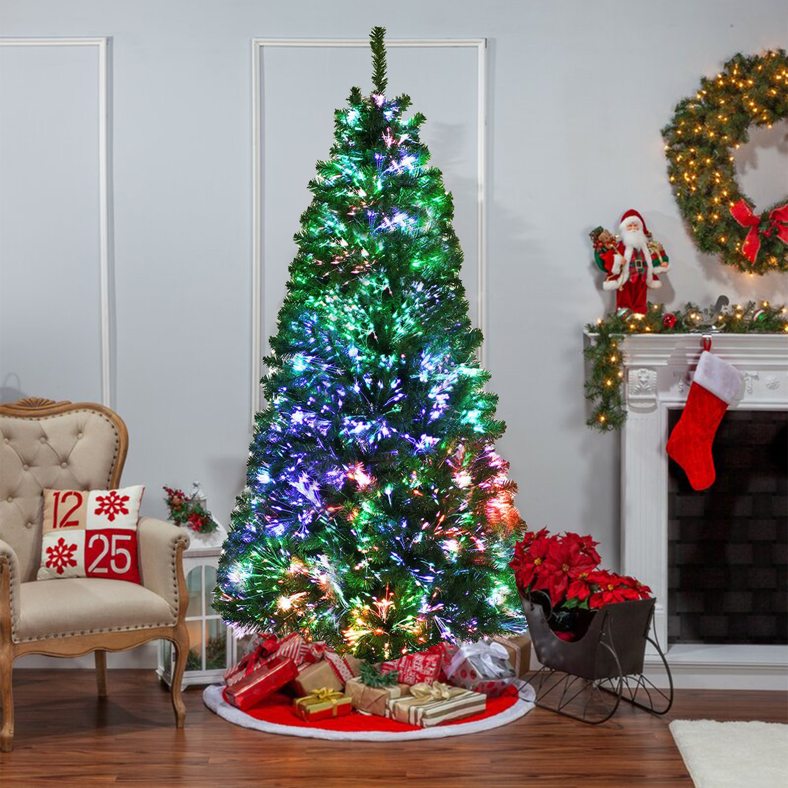 The Holiday Aisle® Arbre de Noël épinette vert 84 po avec lumières à ...