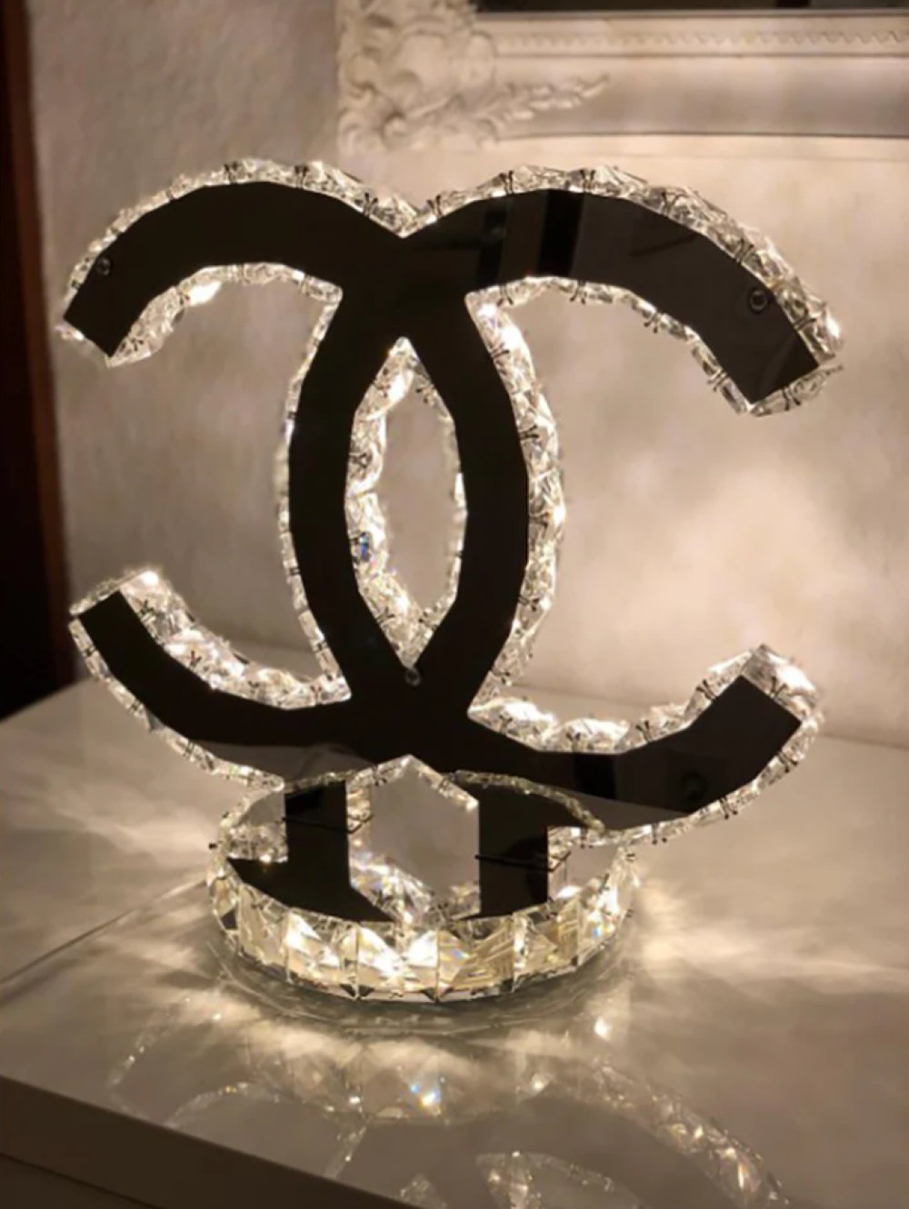 B&S Lighting Inc Crystal 13" Chrome Sign With Two Colors Led Table ...