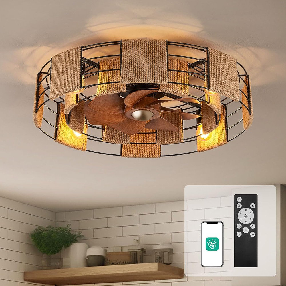 Bayou Breeze 22" Caged Low Profile Ceiling Fan With Light, Remote, And ...