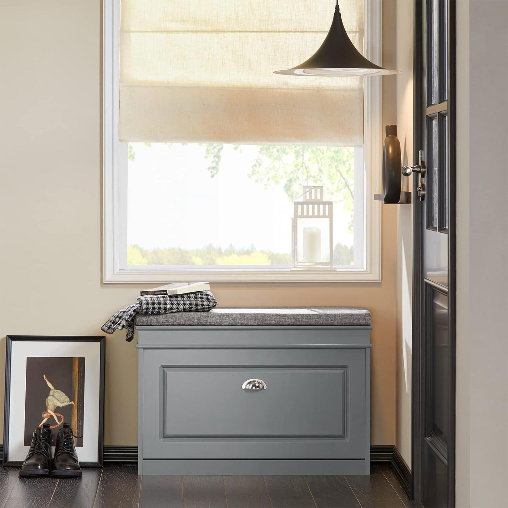 Red Barrel Studio® FSR82-L-SCH, Black Hallway Shoe Bench, Modern Design ...