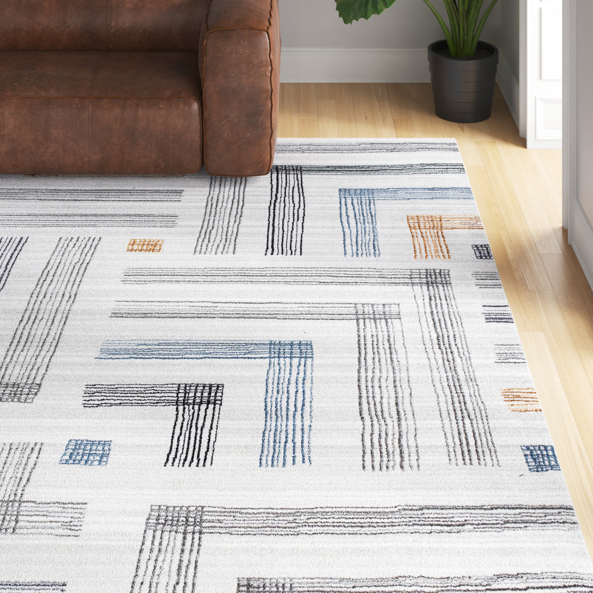 Ebern Designs Potere Light Gray/Blue/Black Area Rug & Reviews | Wayfair